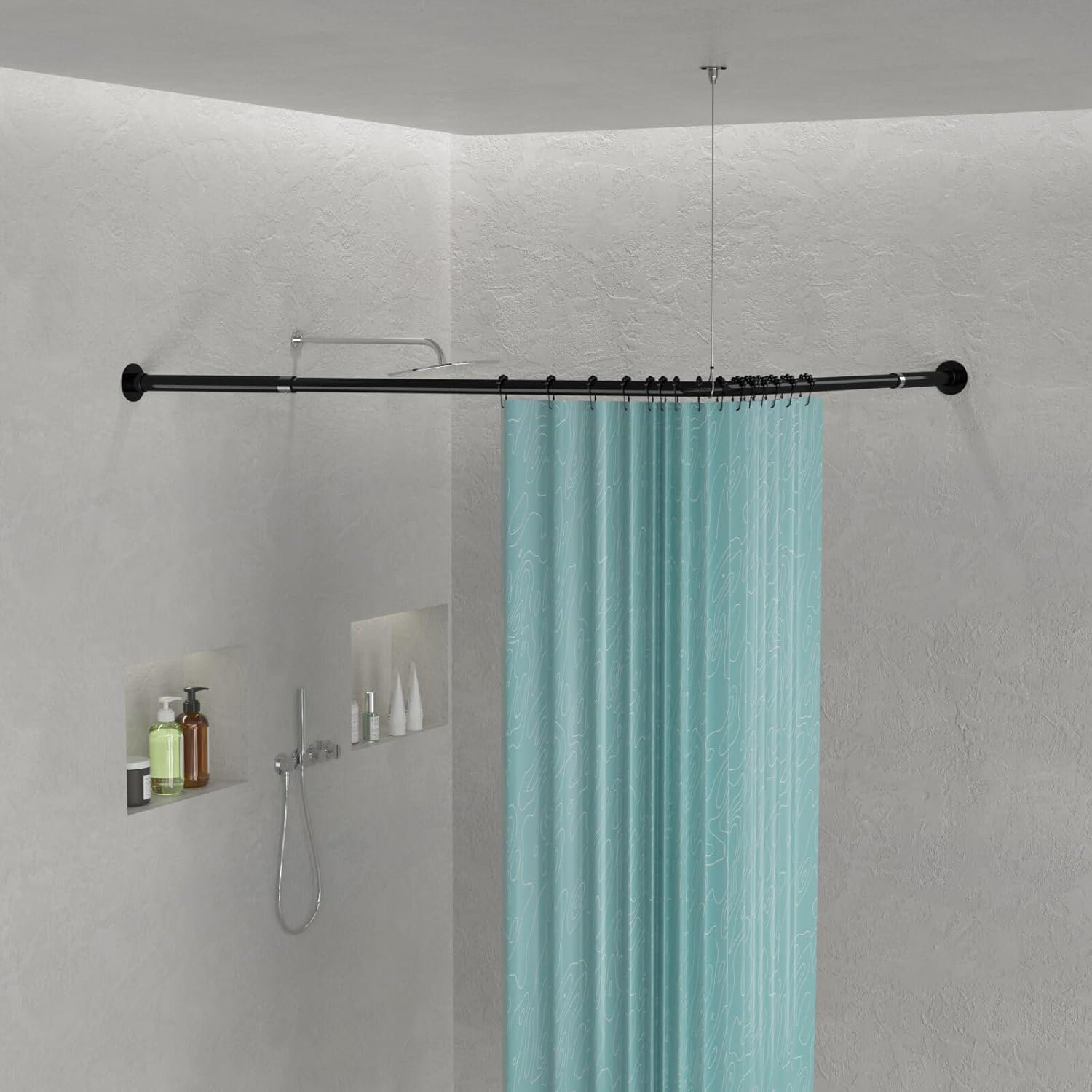MABOSY Corner Shower Curtain Rod L Shaped Curved Shower Rod Adjustable ...