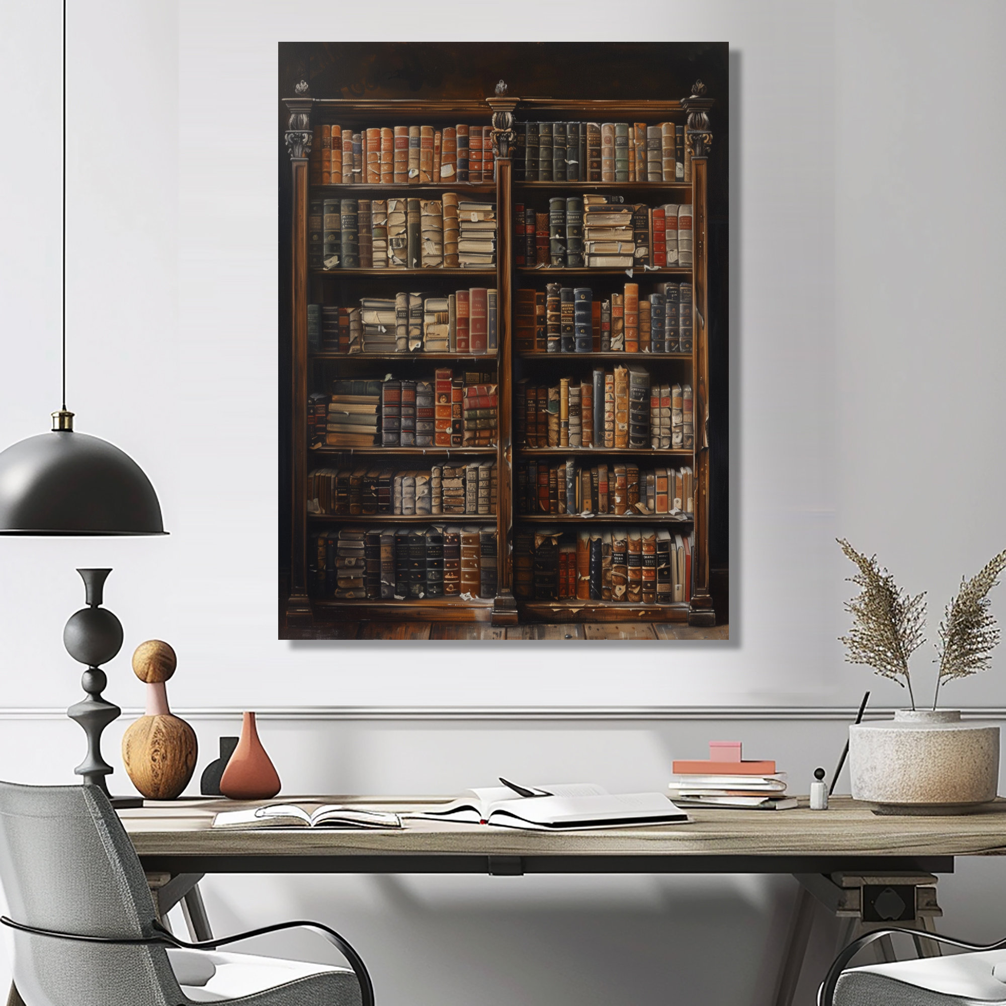 Design Art Brown Library Shelves Historic Haven I - Libraries Wall ...