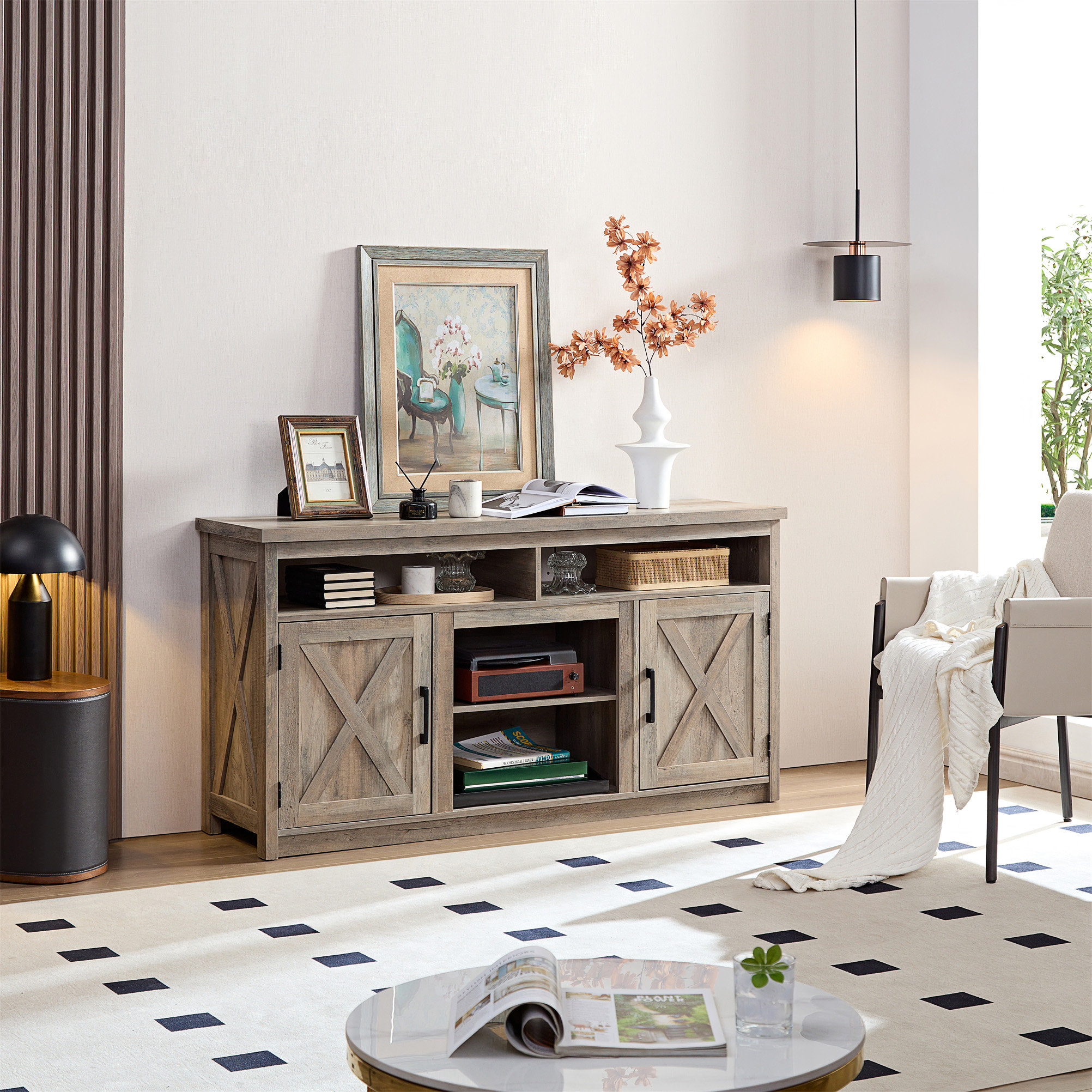 August Grove® Farmhouse Barn Door TV Media Stand Modern Entertainment ...