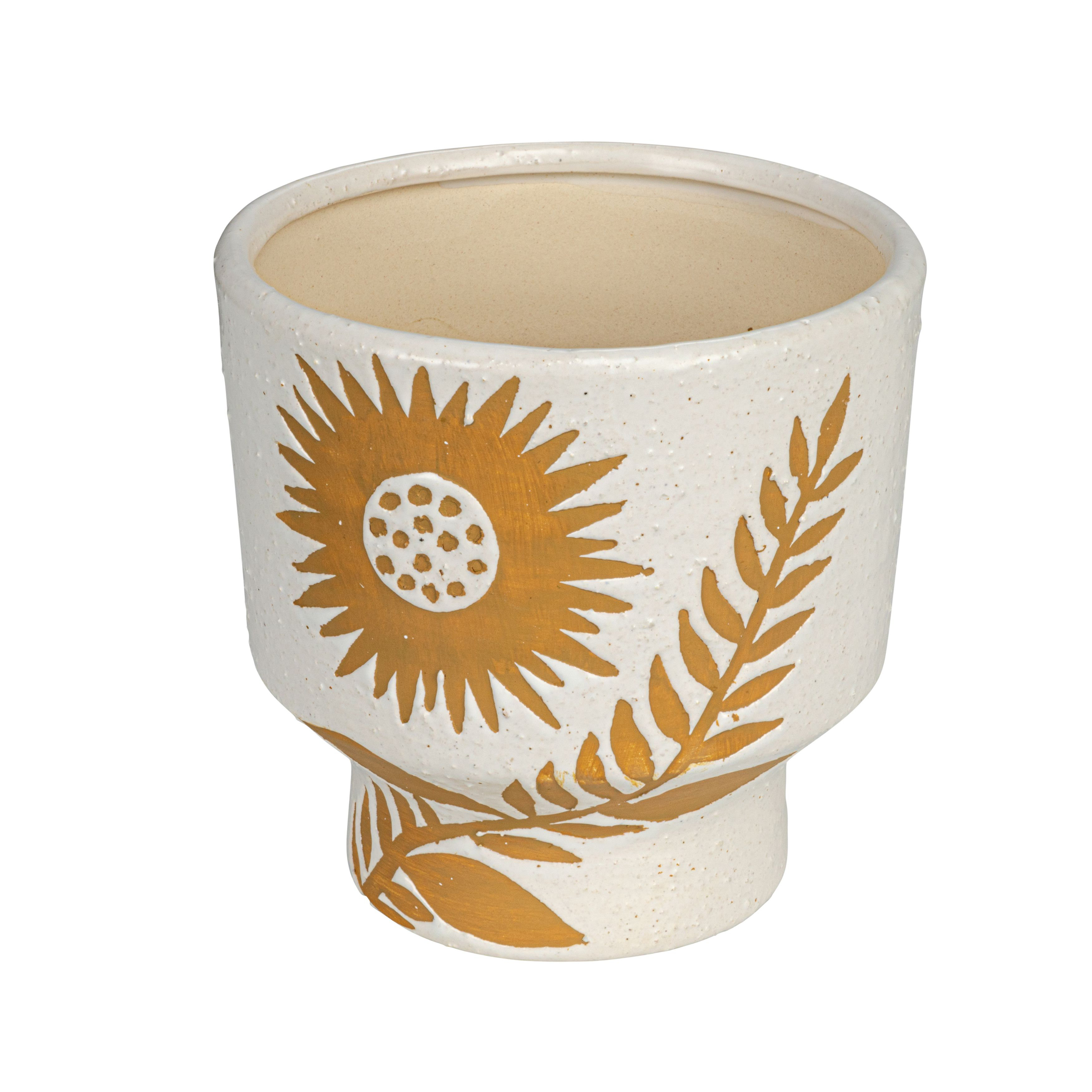 Winston Porter Stoneware Footed Planter With Flower - Wayfair Canada