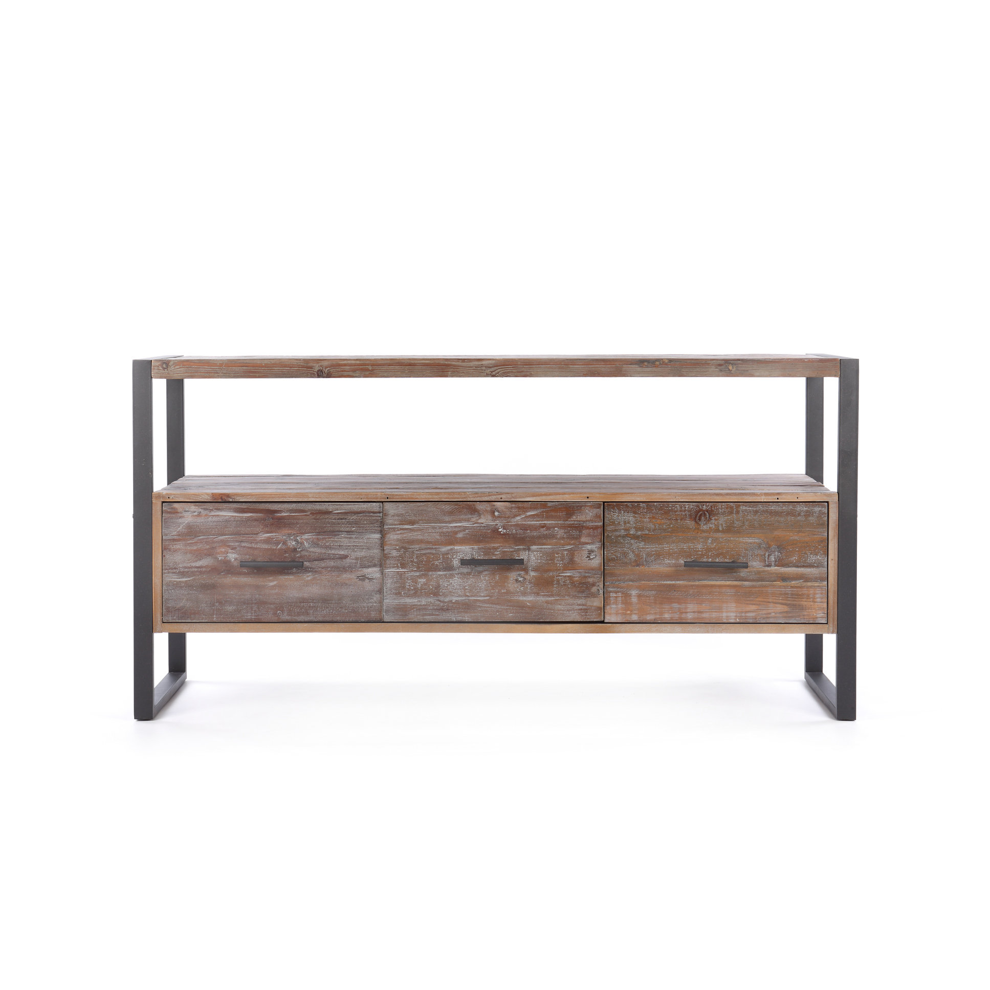 17 Stories Reclaimed Wood Tv Table, 60 Inch With 3 Drawers & Open Shelf ...