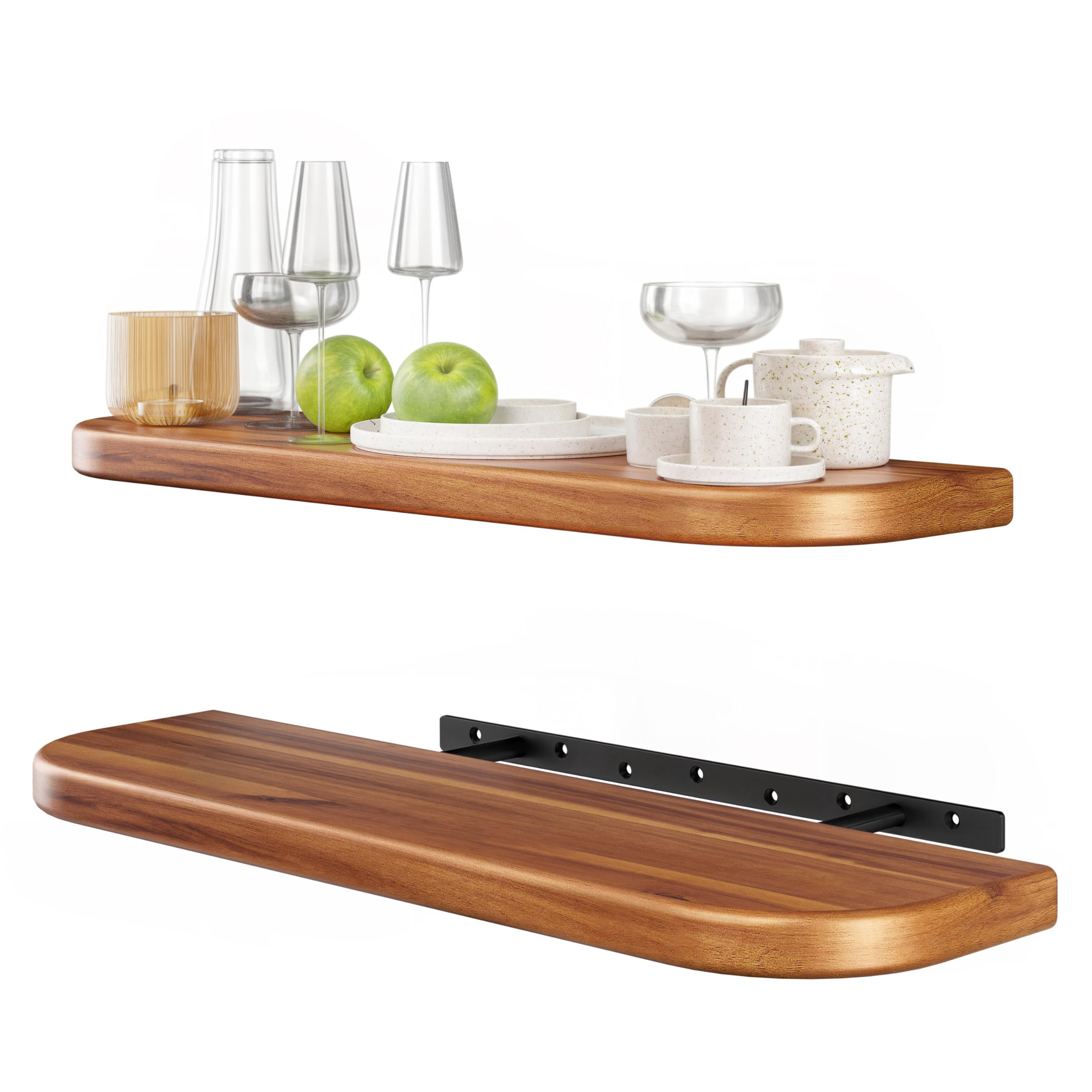 Latitude Run® 24" Acacia Wall Mounted Floating Shelf, Rounded Edges ...