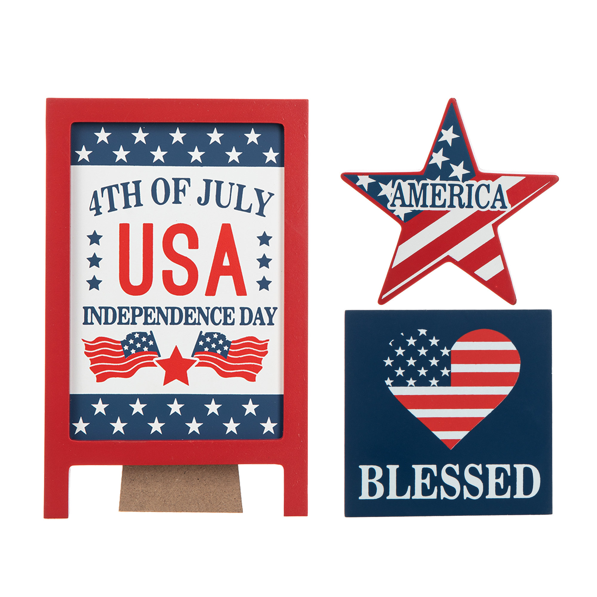 The Holiday Aisle® Set Of 3 Patriotic/ Americana Wooden Block Table ...