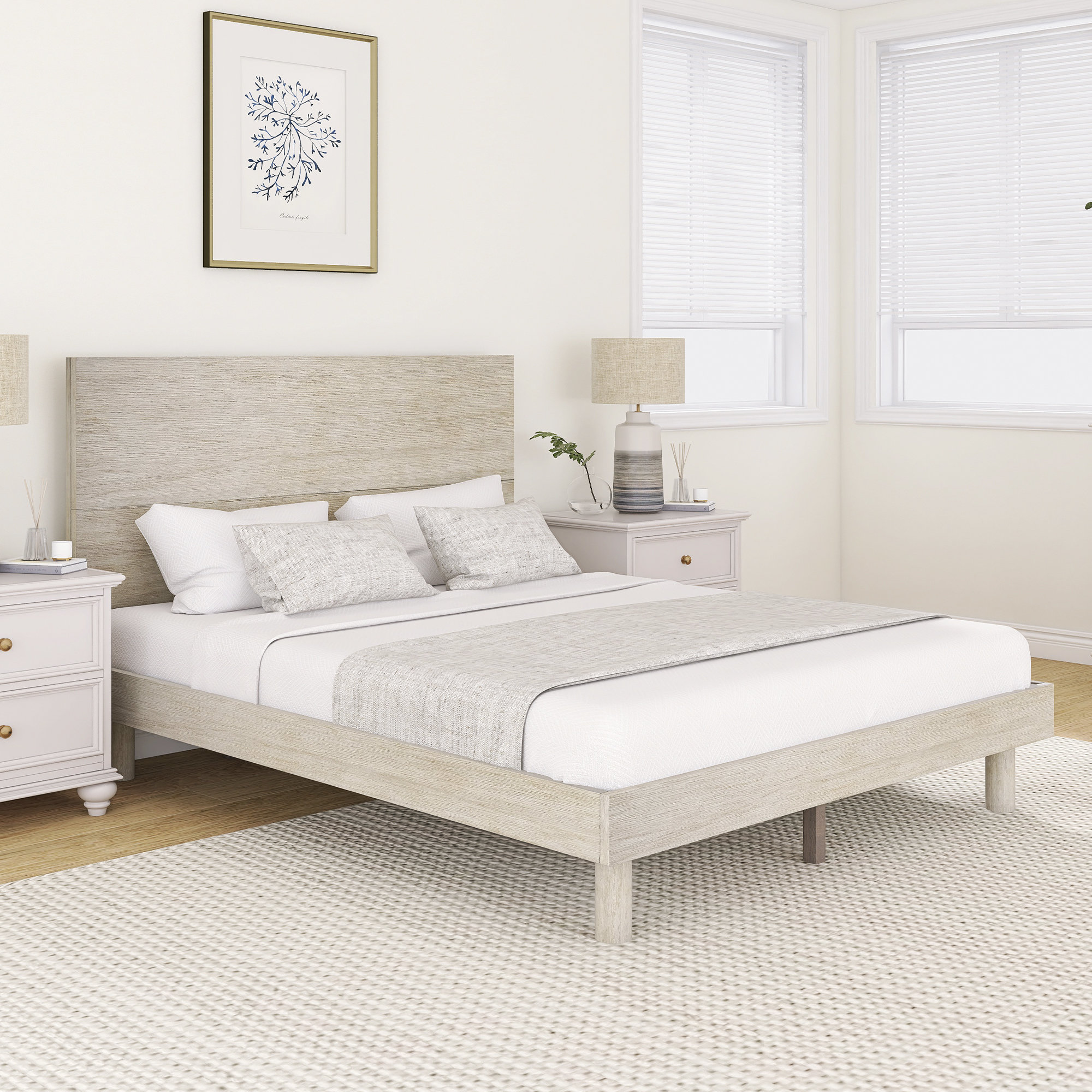 Latitude Run® Modern Concise Style Solid Wood Stone Gray Platform Bed ...