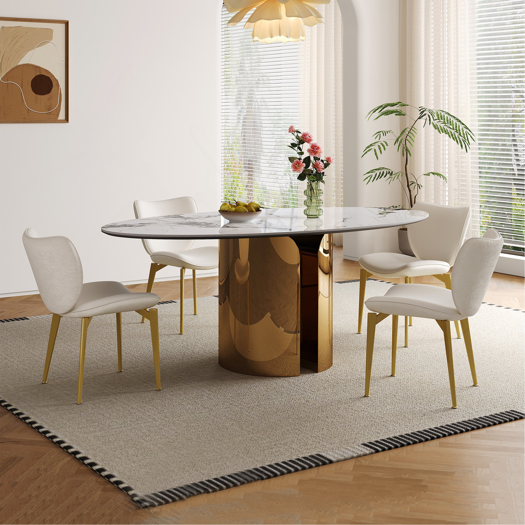 Orren Ellis 70.9-Inch Oval Dining Table, With -Colored Stainless Steel ...
