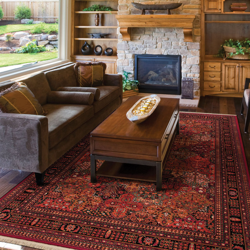 Bungalow Rose Doughman Oriental Floral Antique Red Fringed Wool Area ...