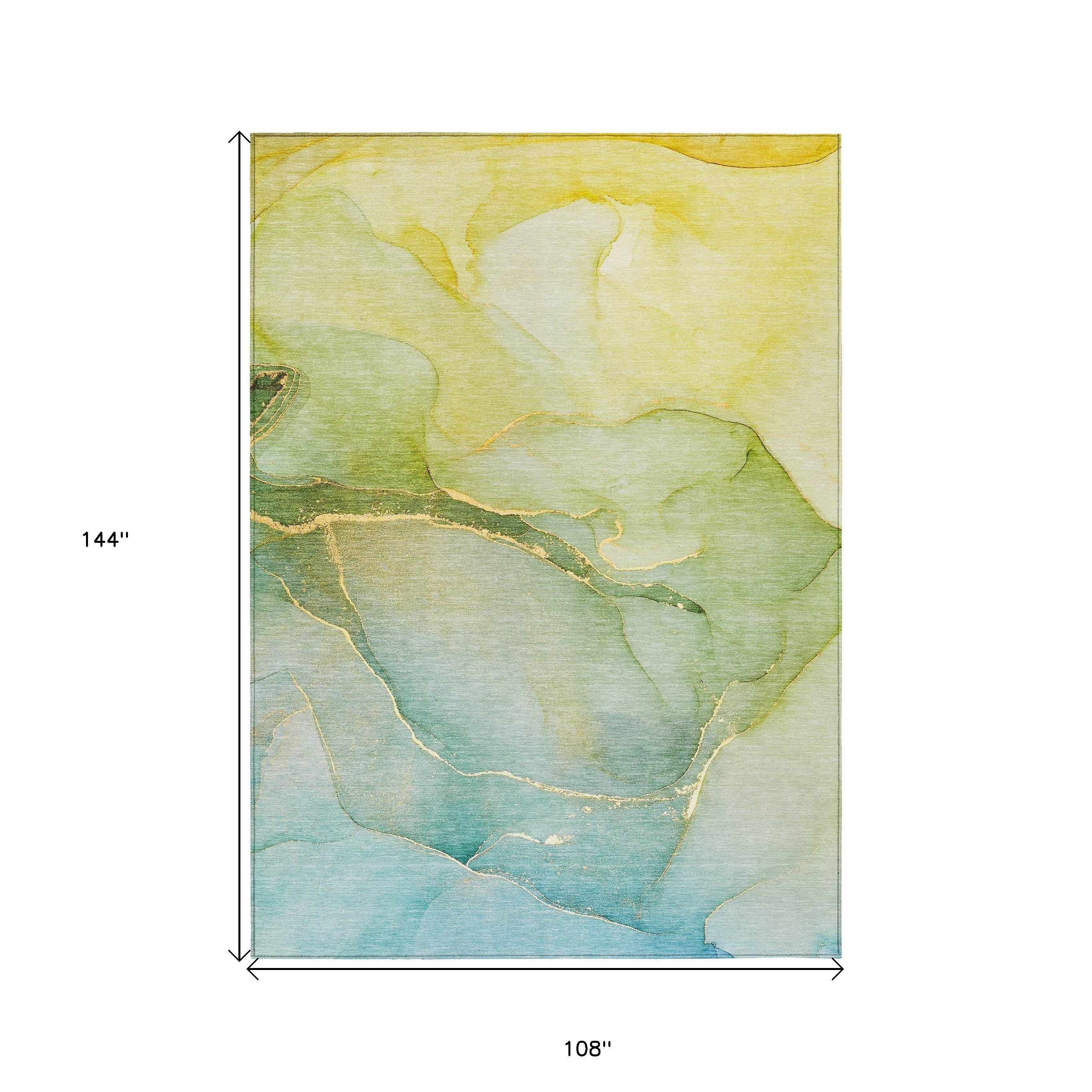 Orren Ellis 9' X 12' Green Abstract Washable Non Skid Indoor Outdoor ...