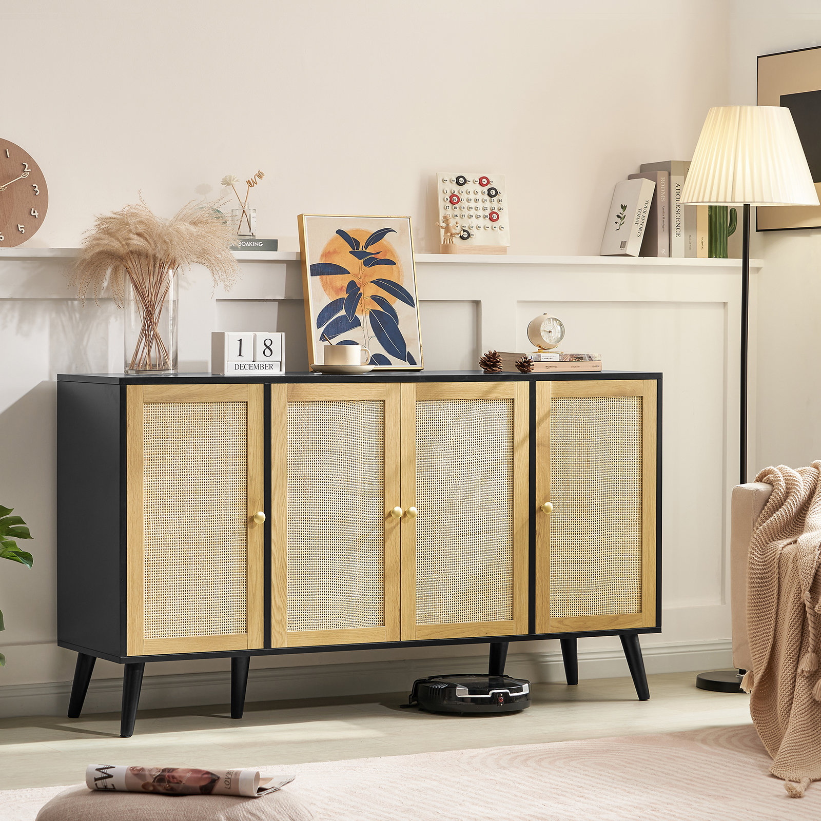 Bay Isle Home™ Armoire de rangement Akib Rattan avec 4 portes en rotin ...