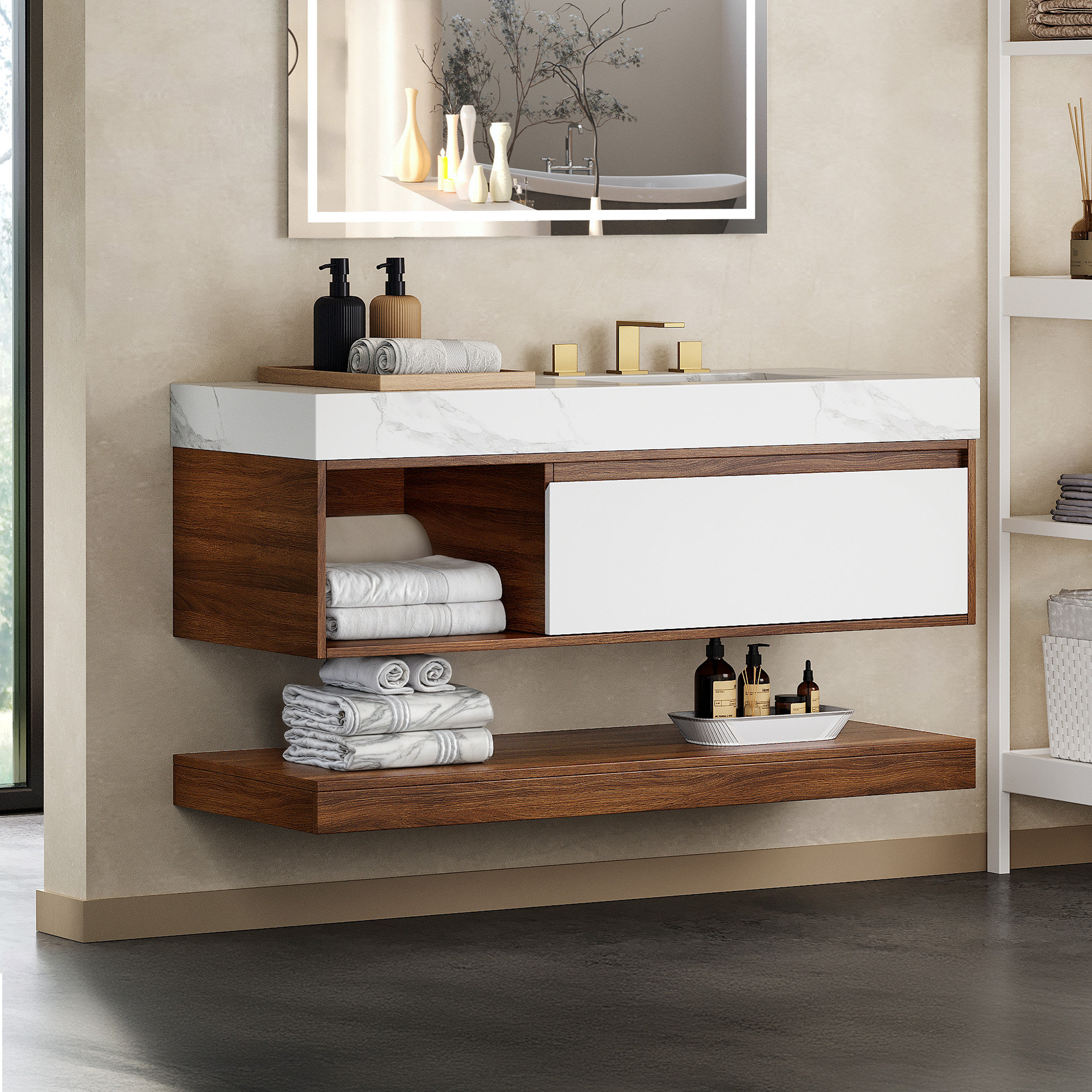 Ebern Designs 48'' Wall Mounted Single Bathroom Vanity With Sintered ...