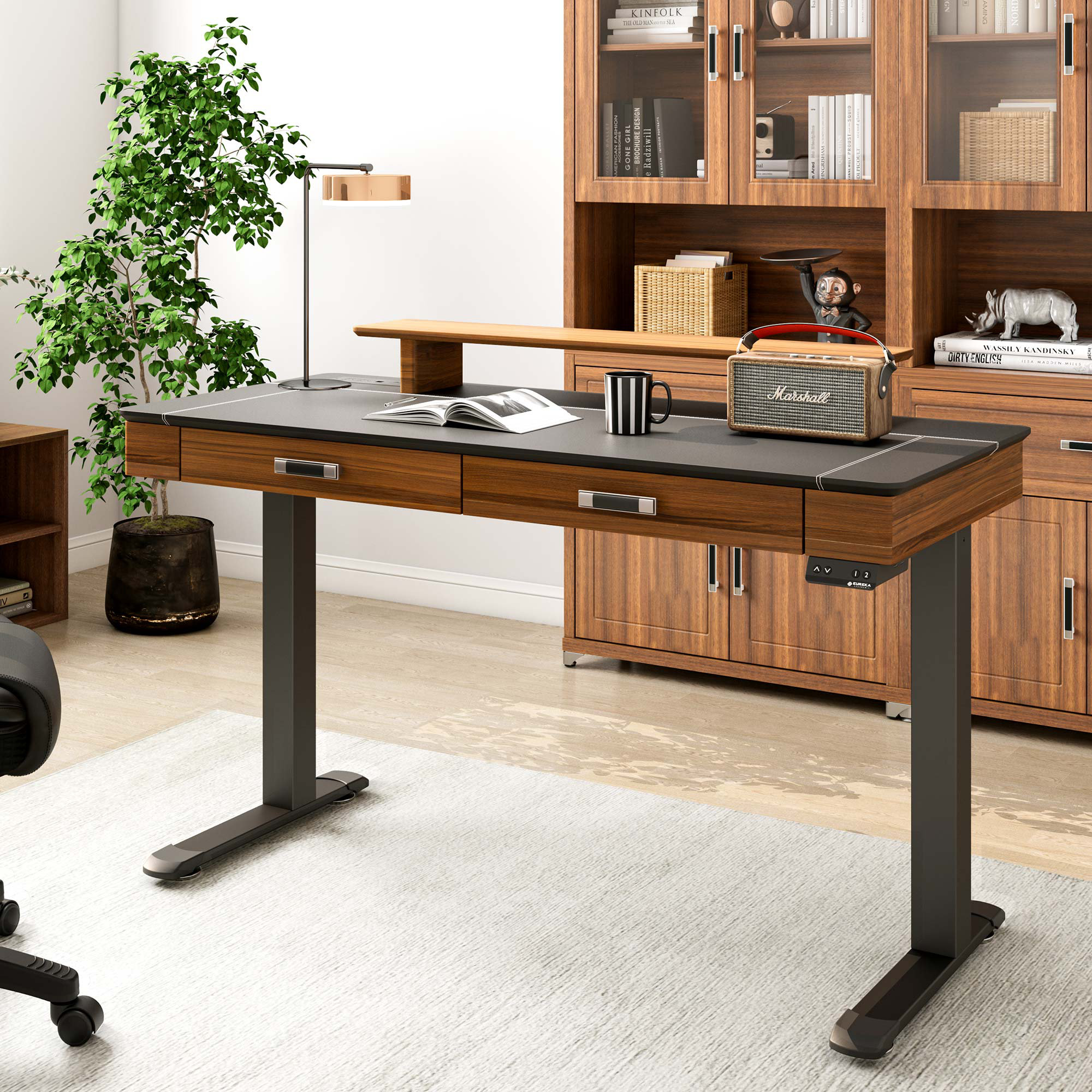 Inbox Zero 55'' Adjustable Standing Desk With Drawers, Pu Leather ...