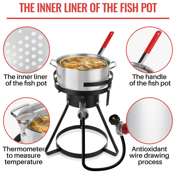 AiYchen Propane Outdoor Fish Fryer Set, 10 Quart Aluminum Seafood ...