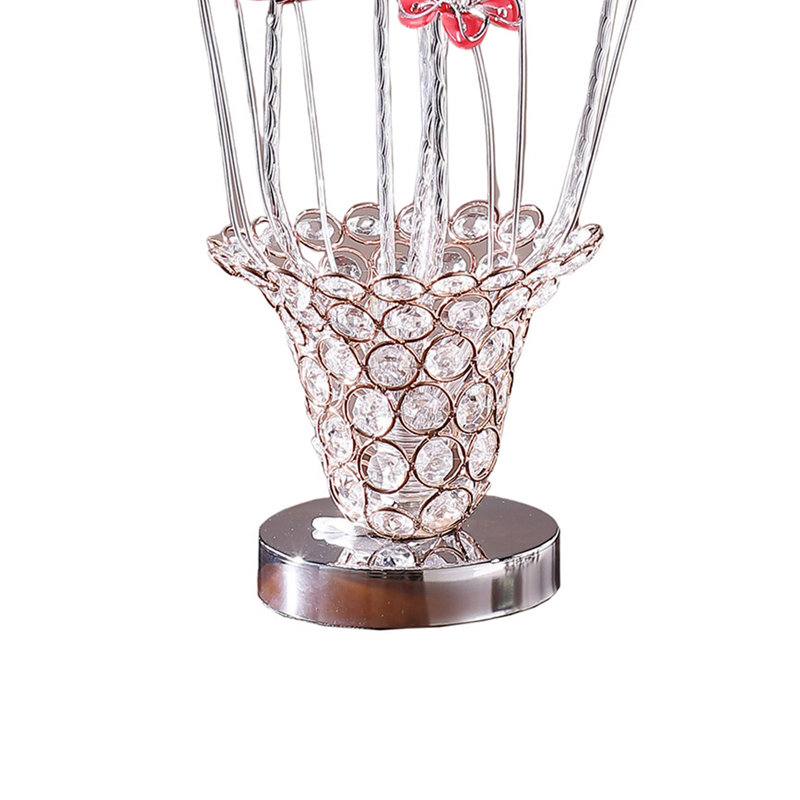 Benjara Accent Table Lamp, LED, Red Roses Trumpet Crystal Vase, Chrome ...