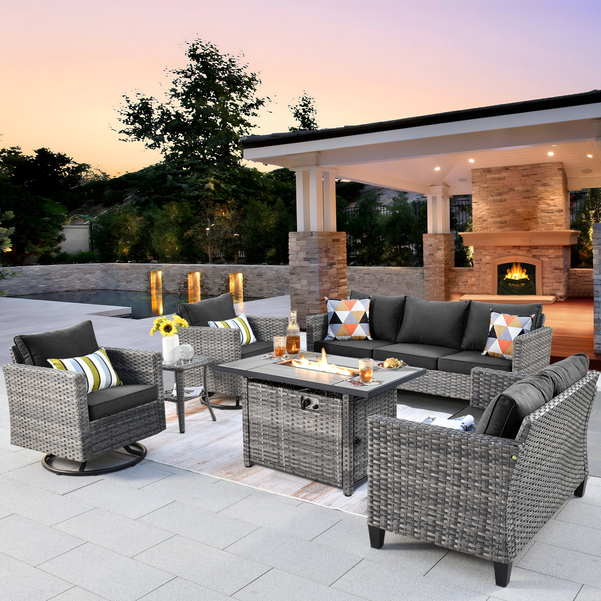 Red Barrel Studio® Harbin 7 - Person Outdoor Seating Group with ...