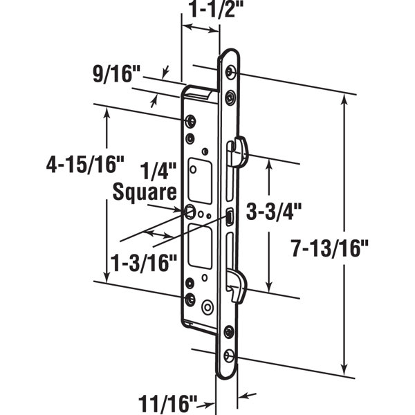 Prime-Line 7/32 in. Square Drive Multi Point Sliding Door Mortise Latch ...