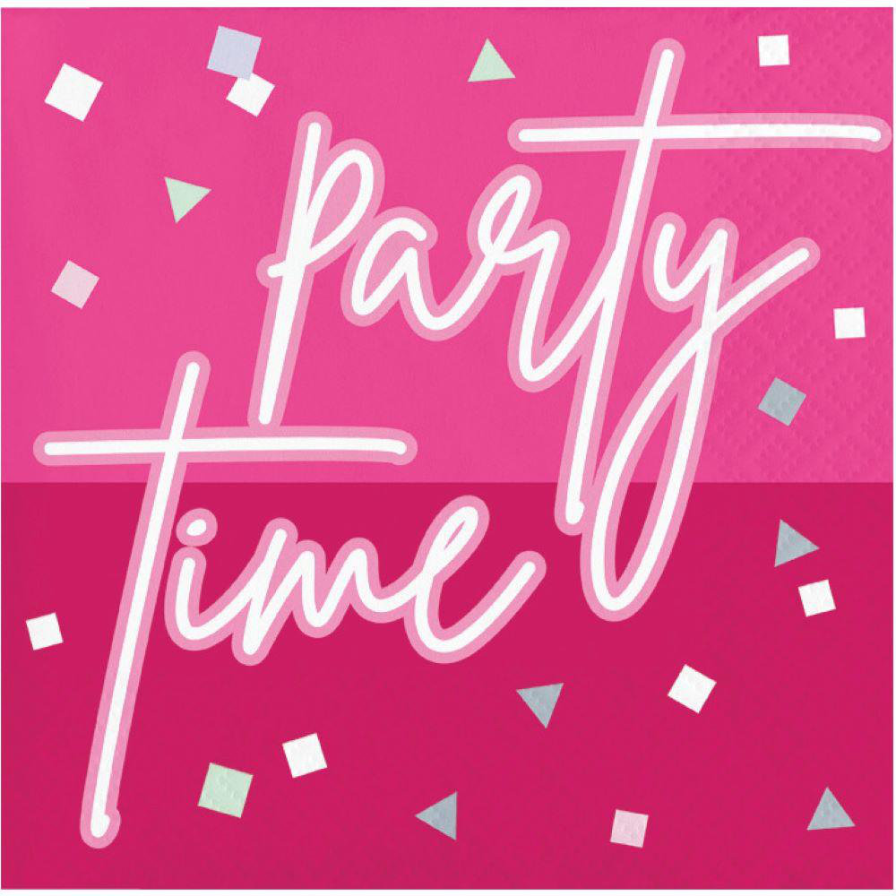 Creative Converting Hot Pink Foil "Party Time" Beverage Napkins, 48 ct ...