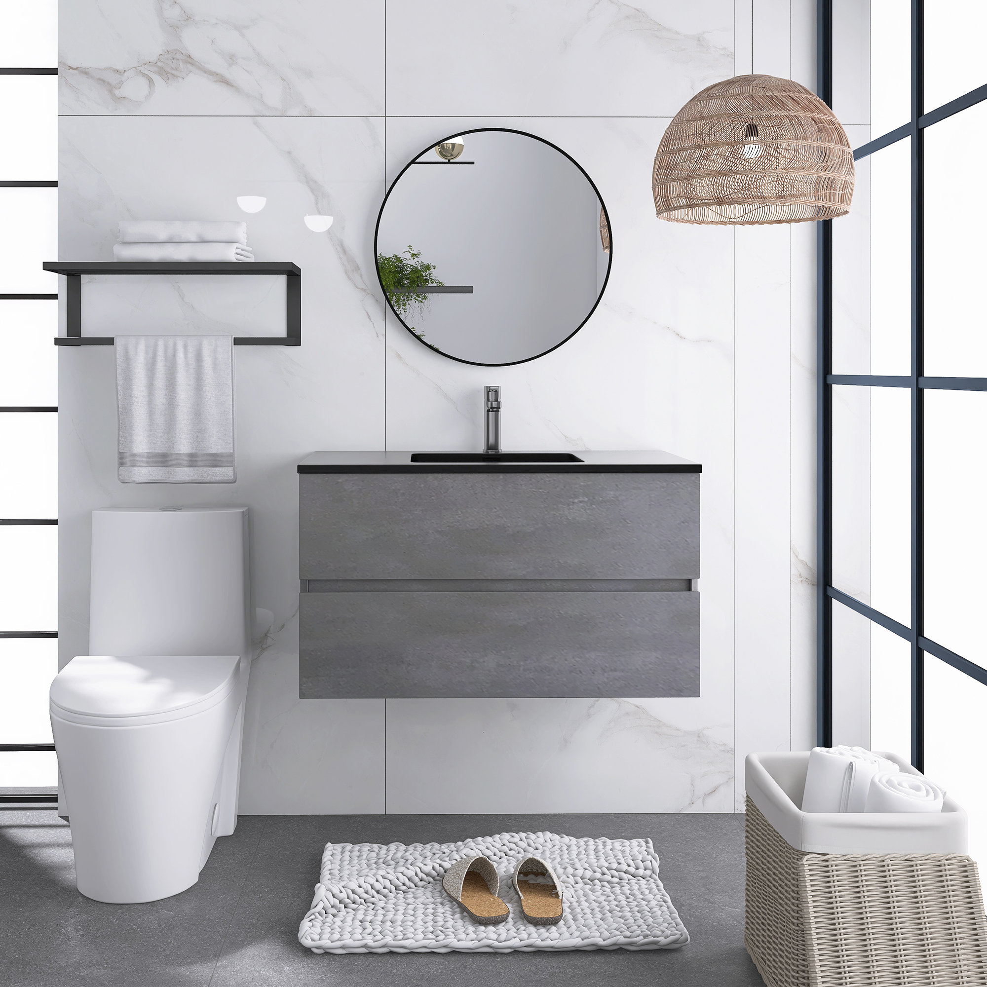 Latitude Run® 36 In. W x 19 In. D Wall-Mounted Single Bathroom Vanity ...