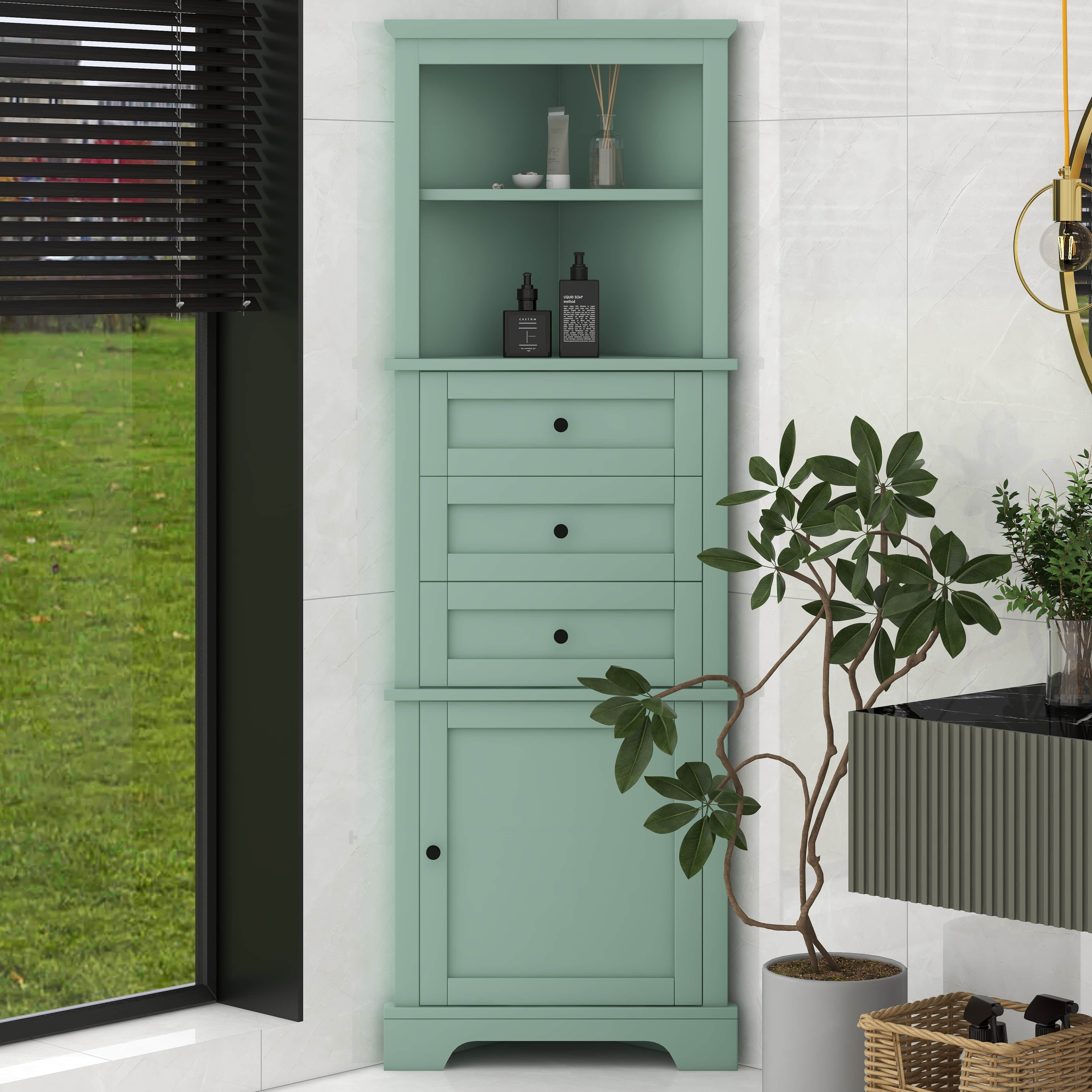 Latitude Run® Triangle Tall Corner Cabinet With 3 Drawers And ...