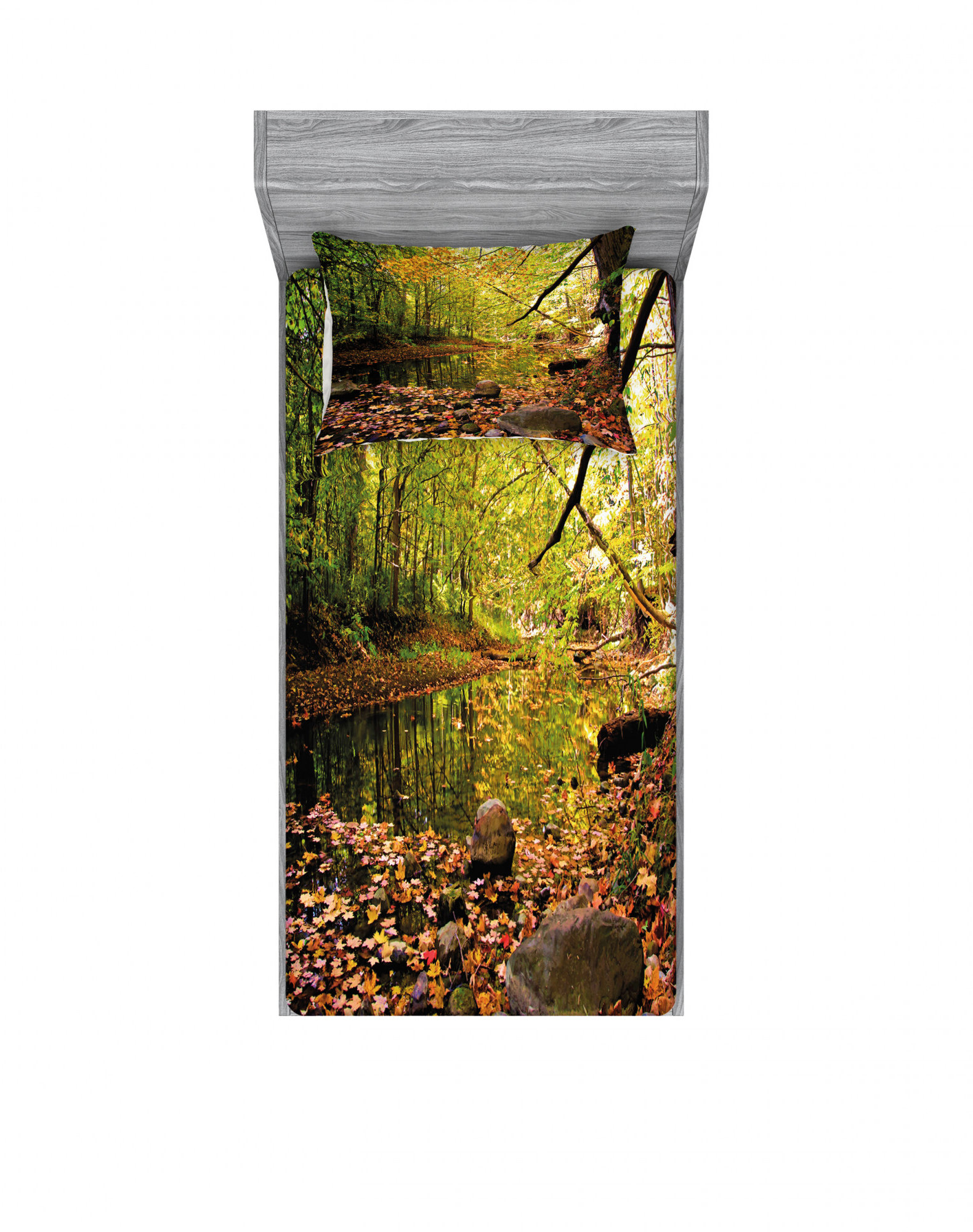 Ambesonne Pine River in Fall Forest Faded Maple Leaves Sheet set | Wayfair