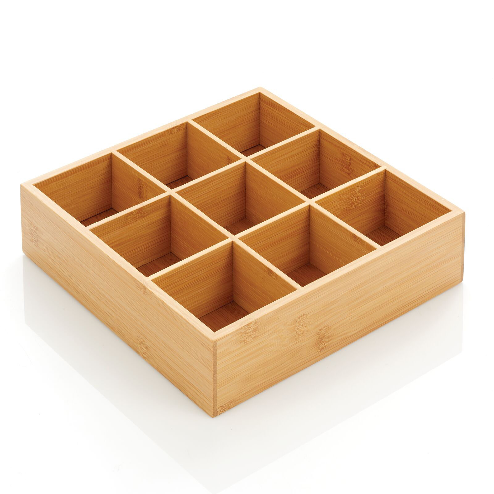 mDesign Bamboo Kitchen Storage Organizer Box, 9 Divided Sections ...
