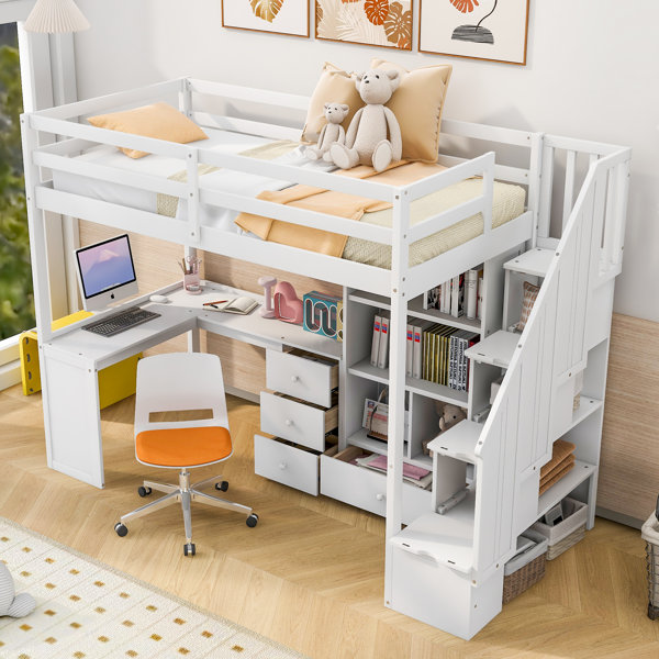 Harriet Bee Gillianne Twin 4 Drawer Loft Bed with Built-in-Desk by ...