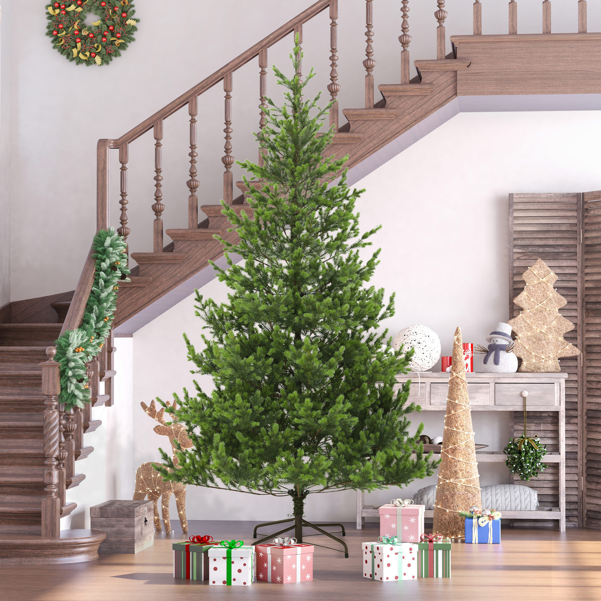 HomCom 9Ft Artificial Christmas Tree, Sparse Realistic Cedar Tree With ...