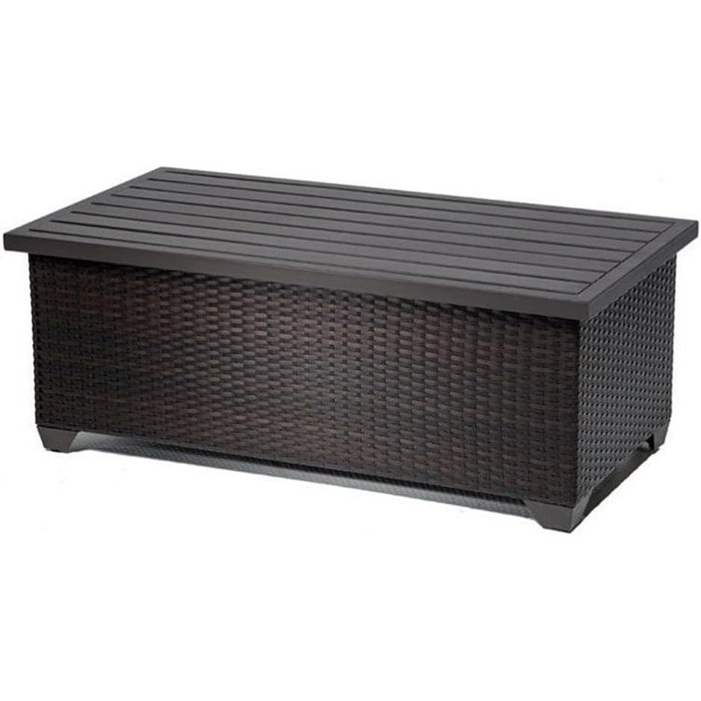 MAXAYA Outdoor Patio Wicker Storage Coffee Table With Aluminum Top, All ...