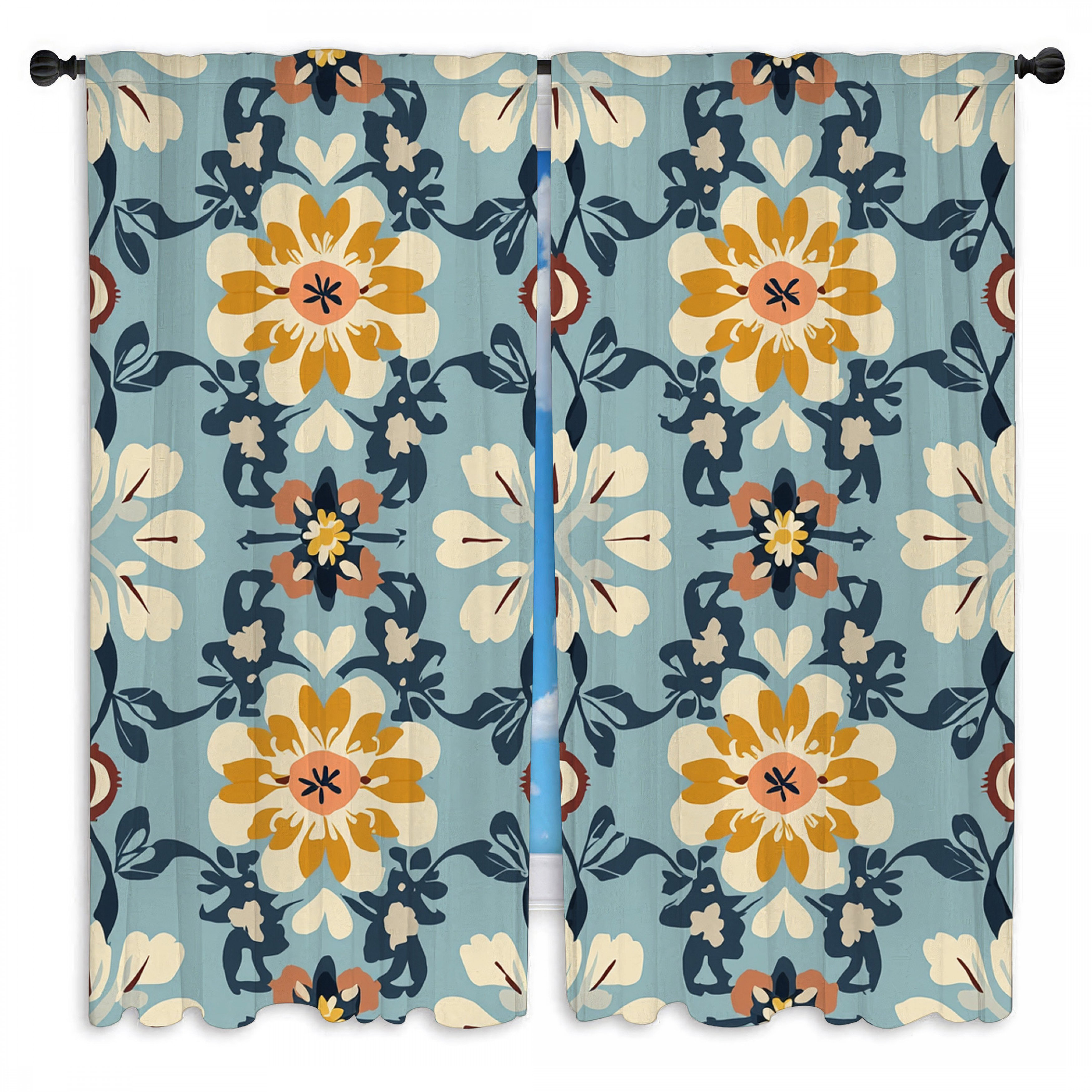 Dakota Fields Floral Pattern Window Curtains Floral Traditional Drapes ...