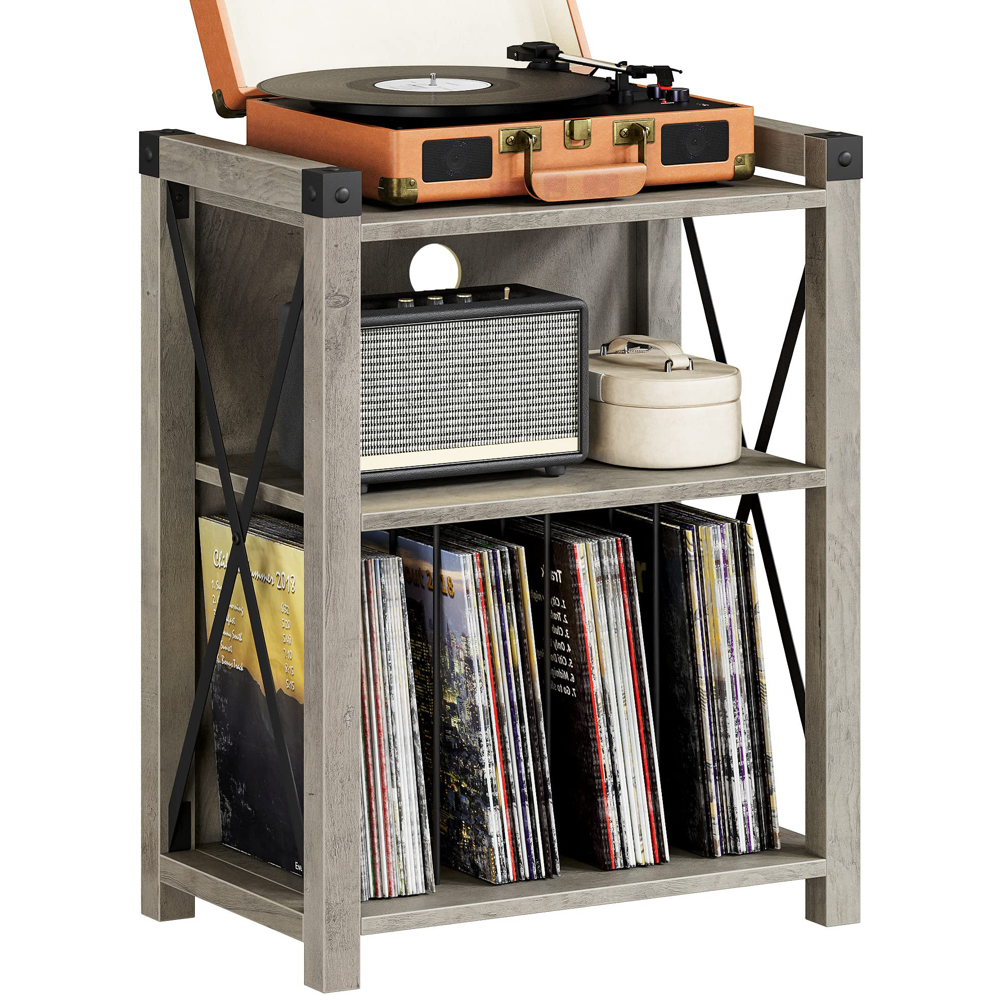 Gracie Oaks Record Player Stand With Storage & Reviews | Wayfair