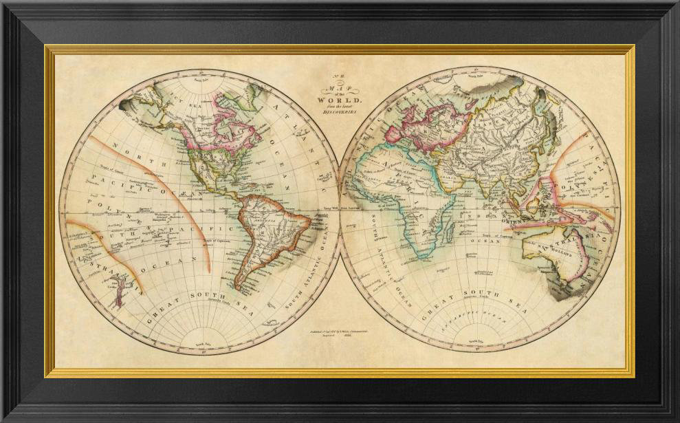 Global Gallery Map of the World, 1820 by John Melish Framed Graphic Art ...