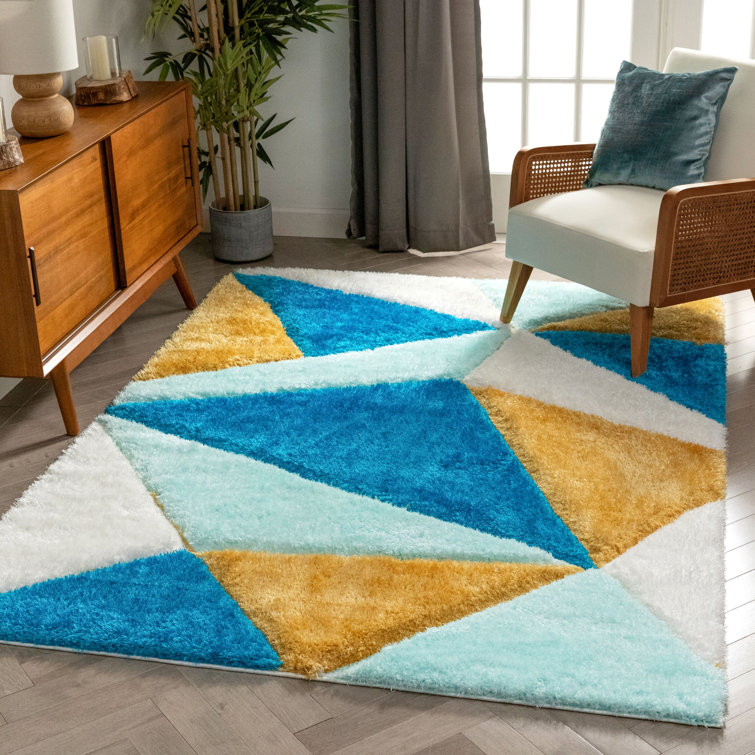 Wade Logan® Cobina Geometric Shag Blue/Yellow Area Rug & Reviews | Wayfair