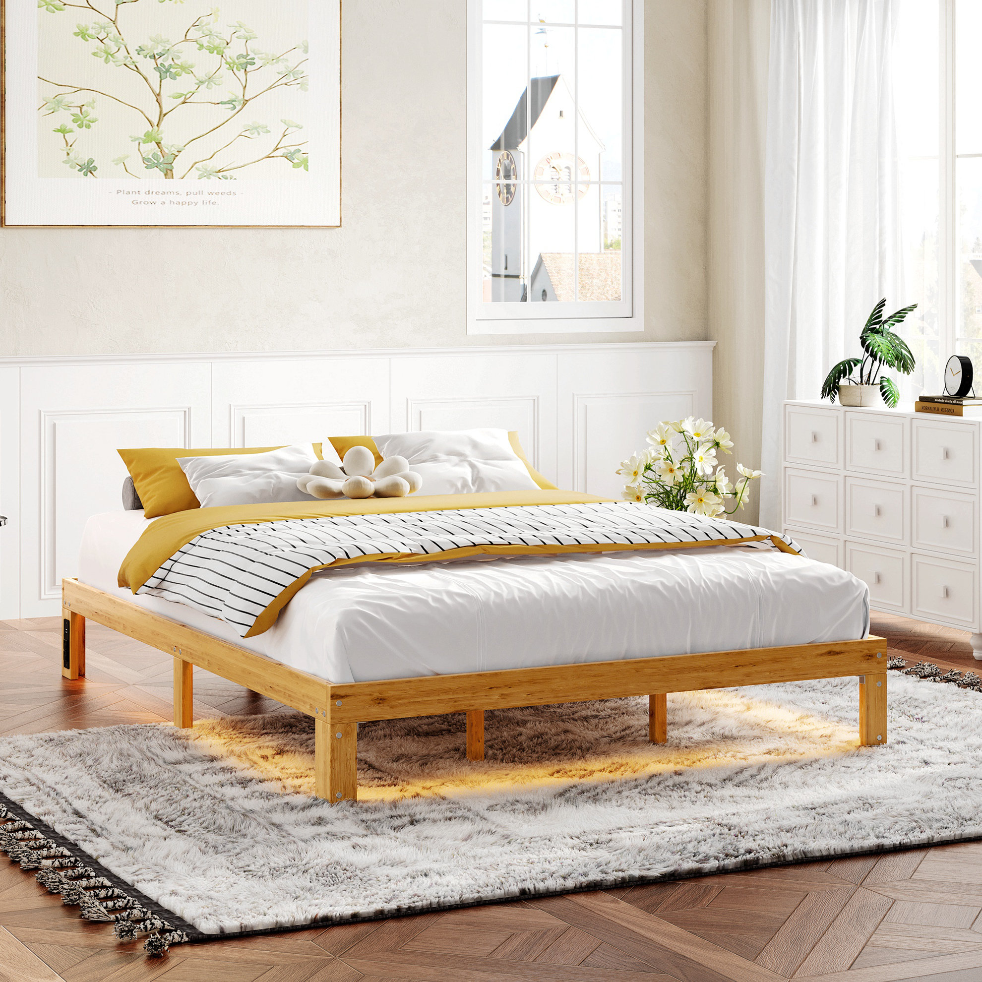 Wrought Studio Wood Platform Bed Frame-12 Inch Solid Wood Bed Frame ...