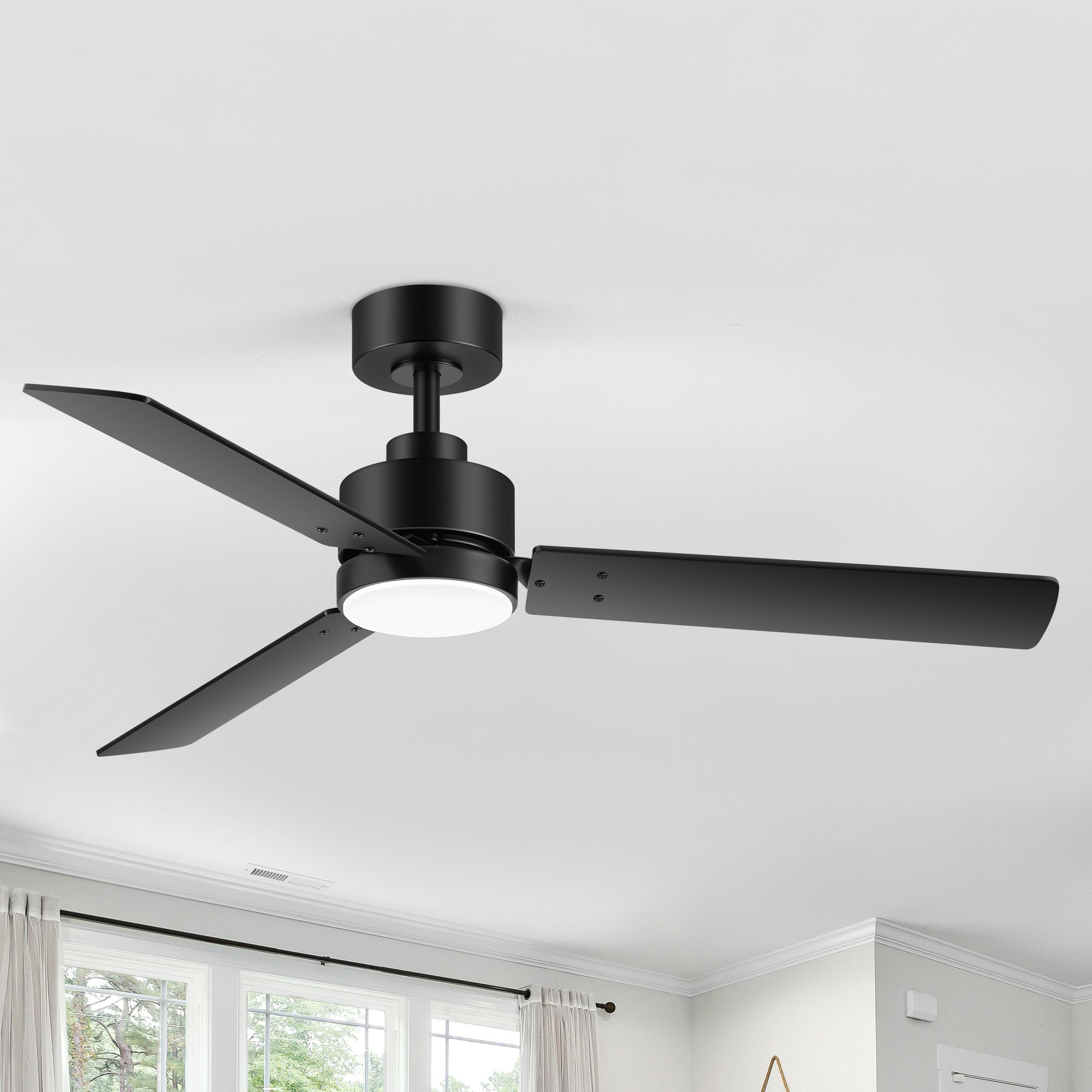 Wrought Studio™ Bubacarr 48'' Matte Black Ceiling Fan with LED Light ...