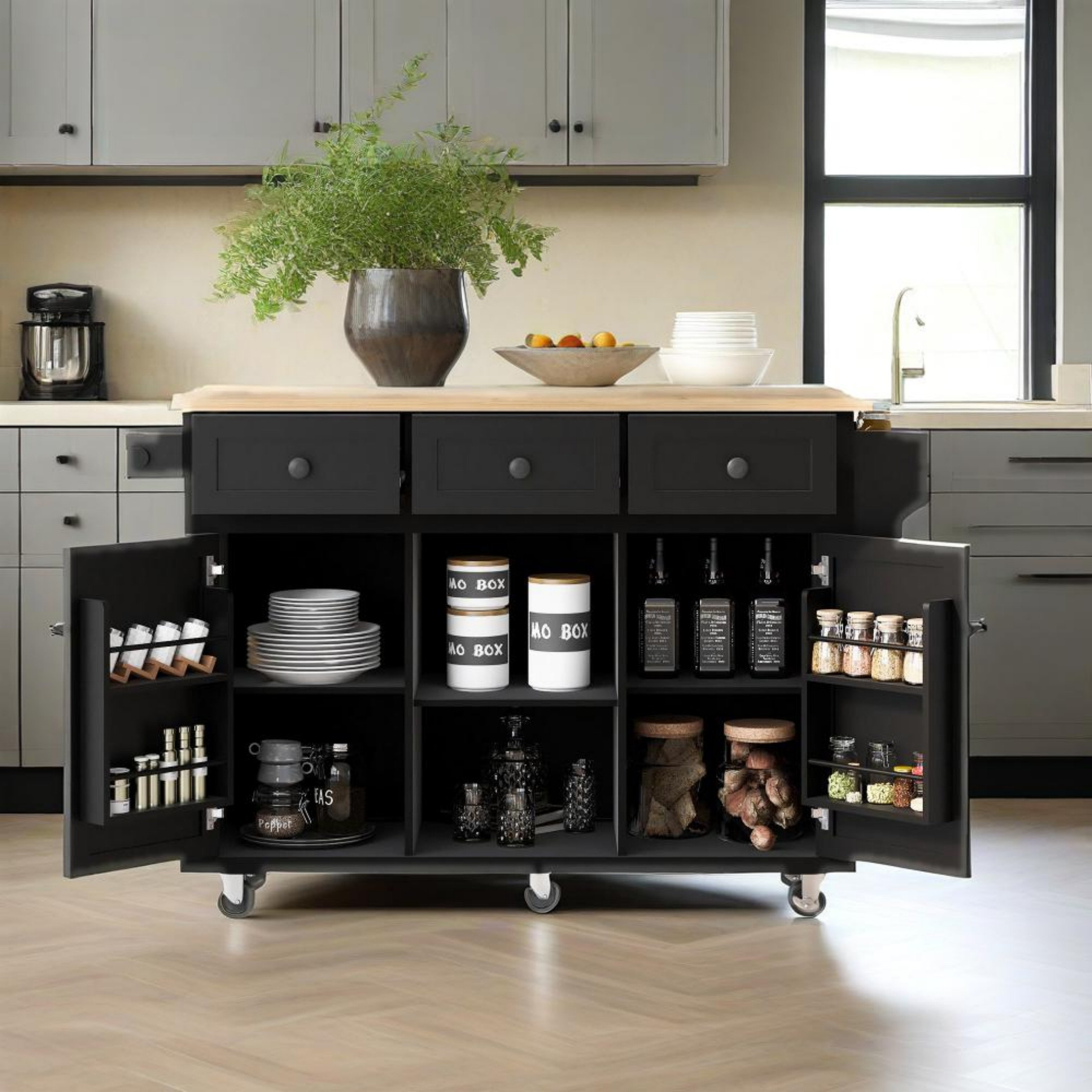 Lark Manor™ Kitchen Cart With Rubber Wood Drop-leaf Countertop ,kitchen ...