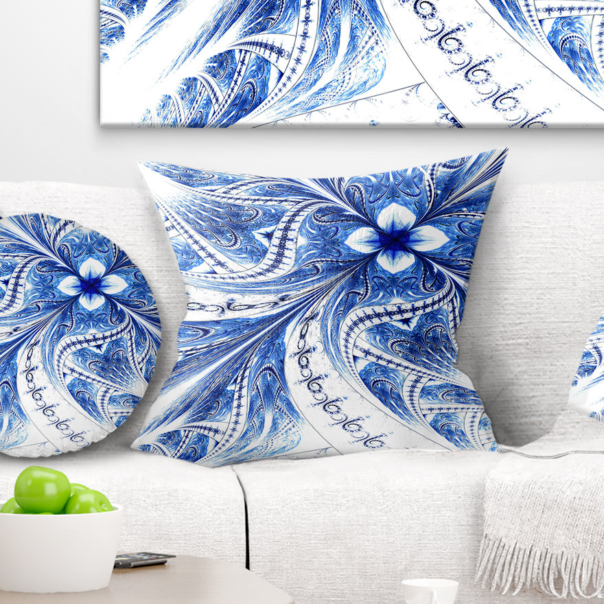 Design Art Light Blue Fractal Flower Pattern Digital - Floral Printed ...