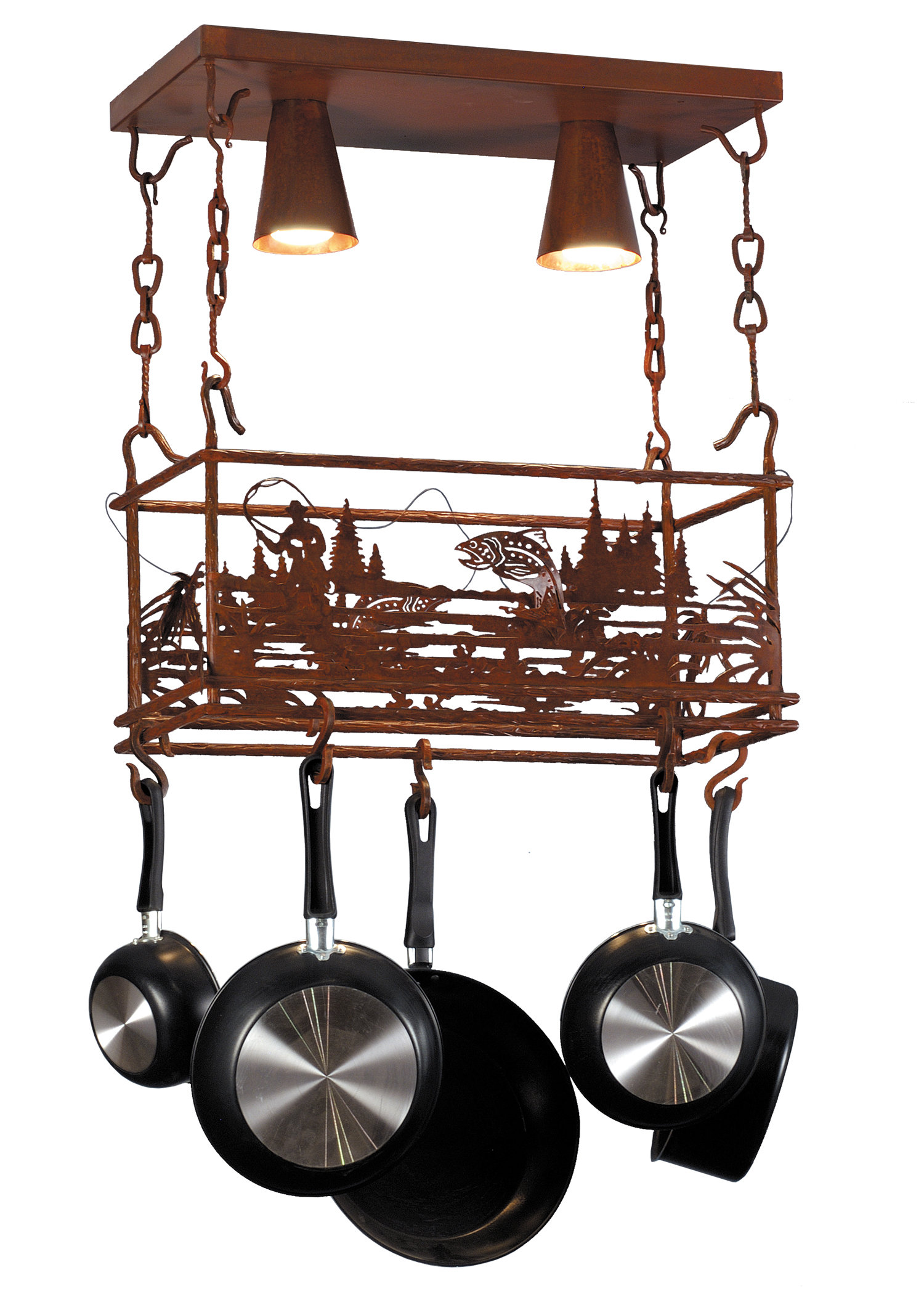Meyda Lighting Greenbriar Oak Fisherman Handcrafted Hanging Pot Rack ...