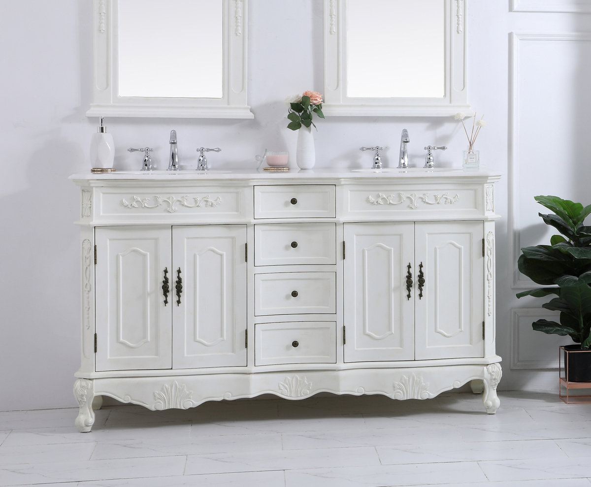 Astoria Grand 60 Inch Double Hober with Ivory White Engineered Marble ...