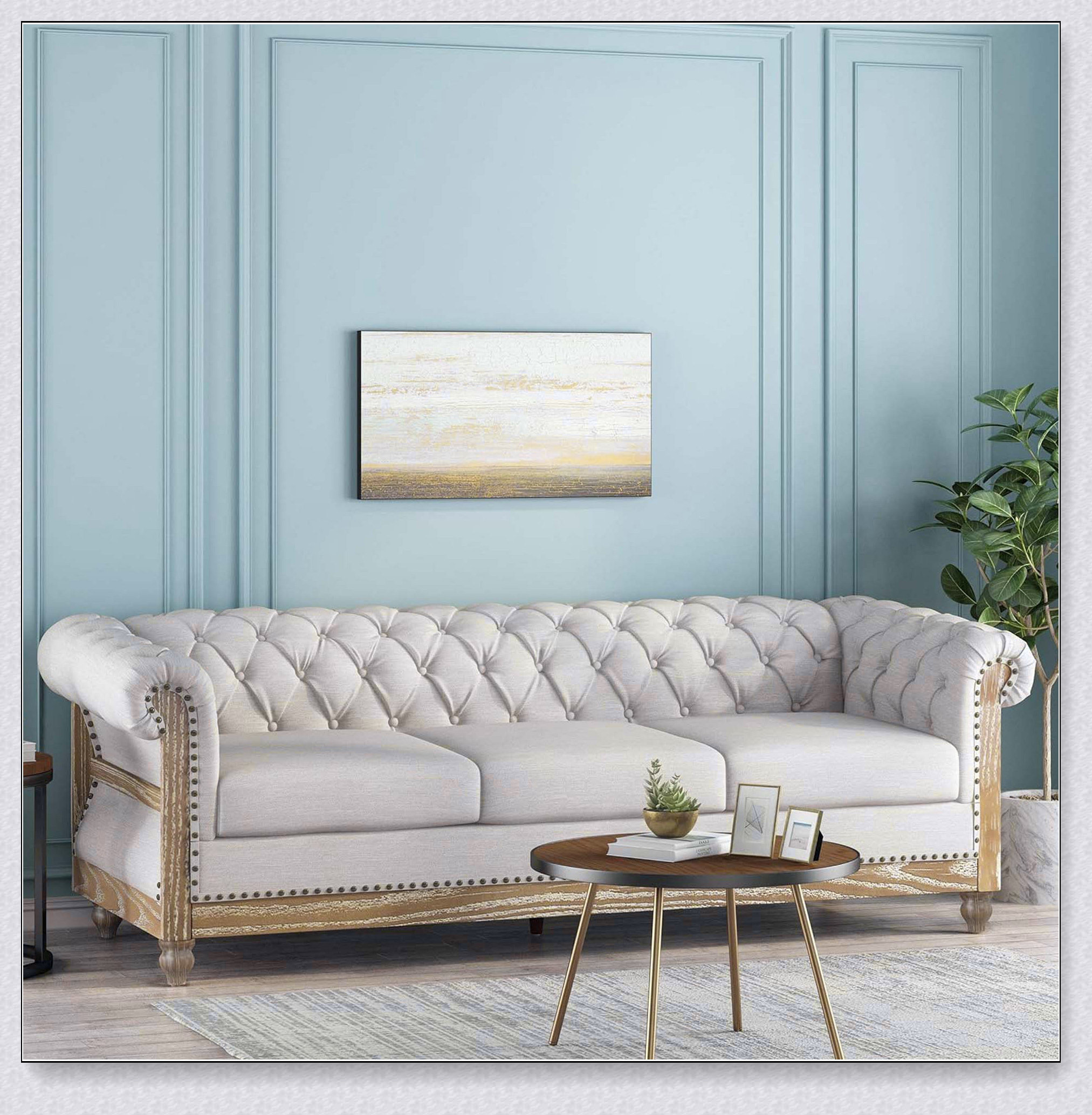 Lark Manor™ Comfy 3-Seat Sofa with Wooden Legs, Retro Style for Living ...