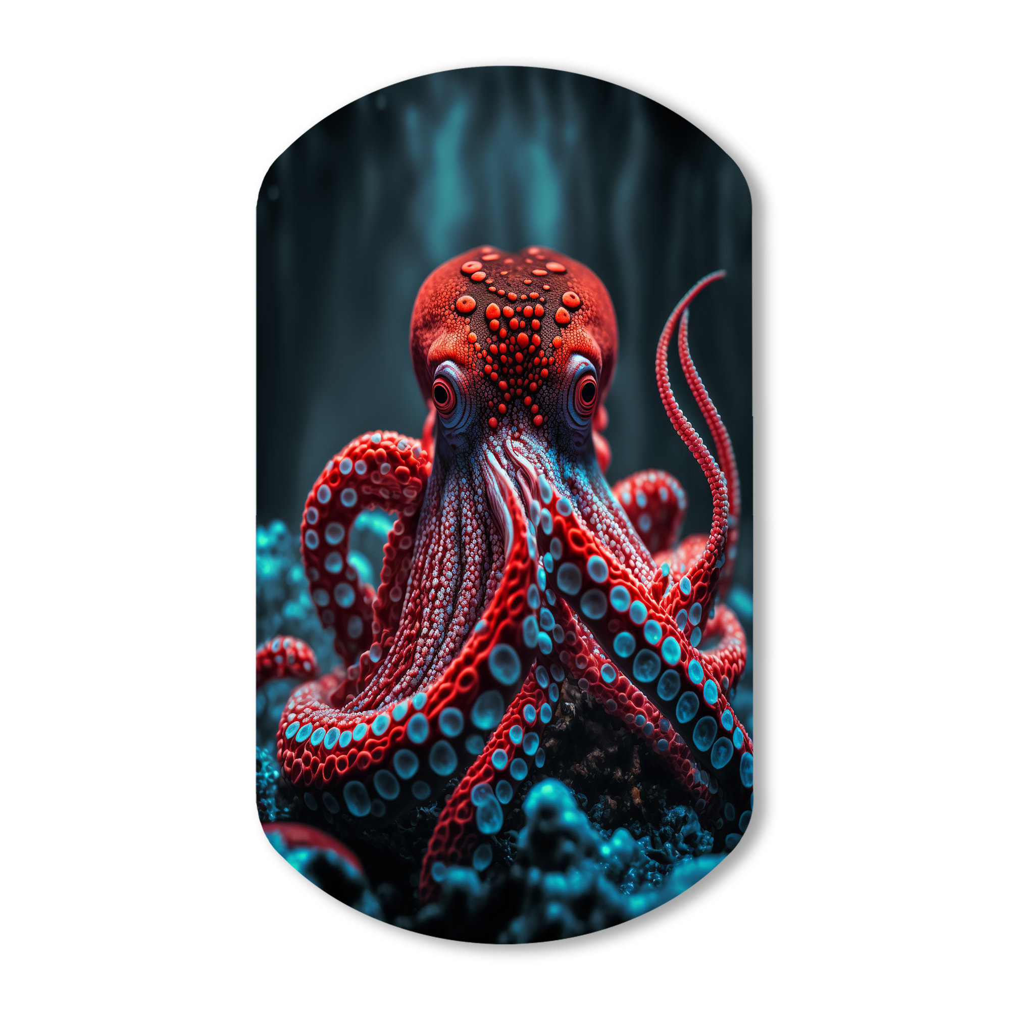 Design Art Red Octopus On The Ocean Floor IV - Animal Octopus Cylinder ...