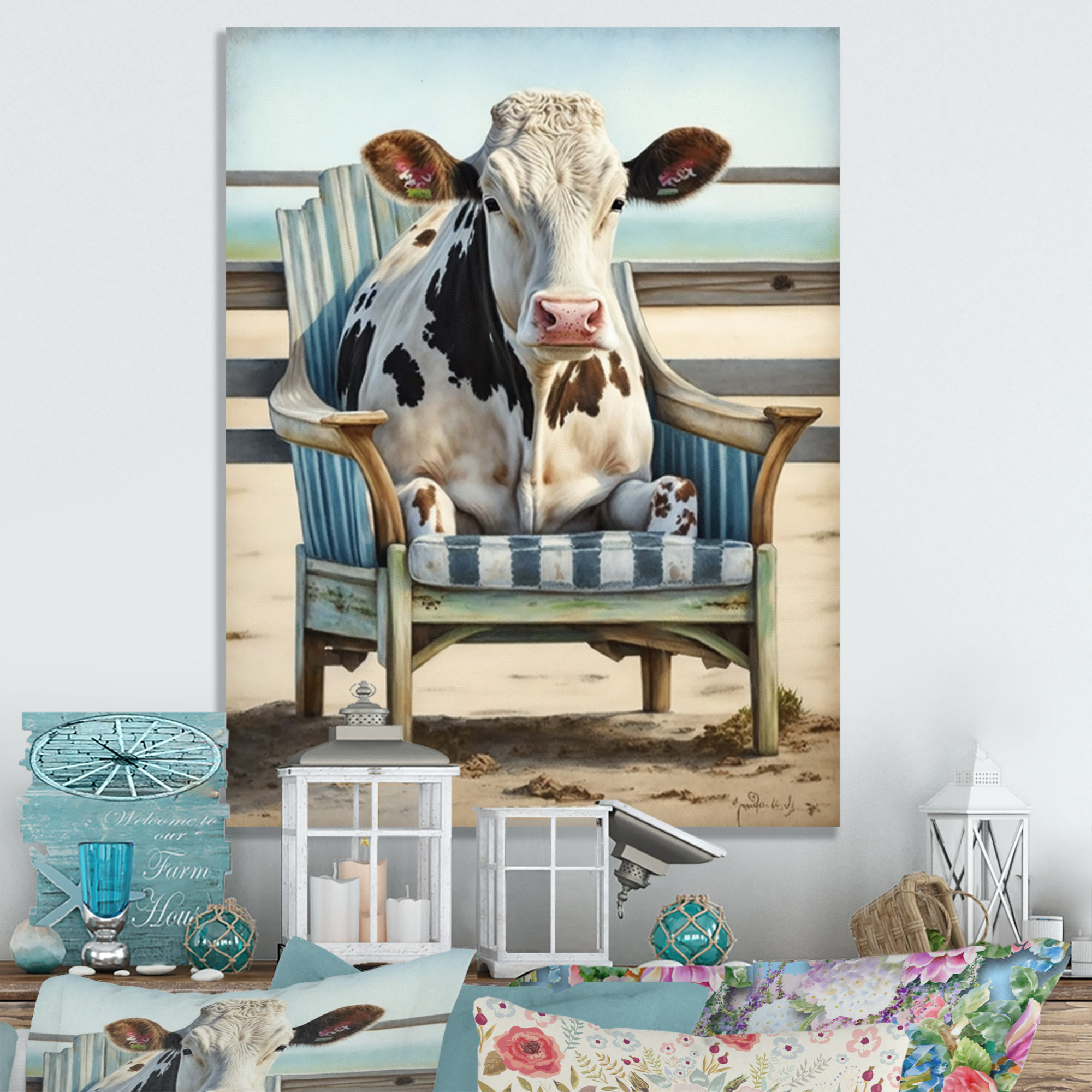 Rosalind Wheeler Cow on a Chair III - Print on Canvas | Wayfair