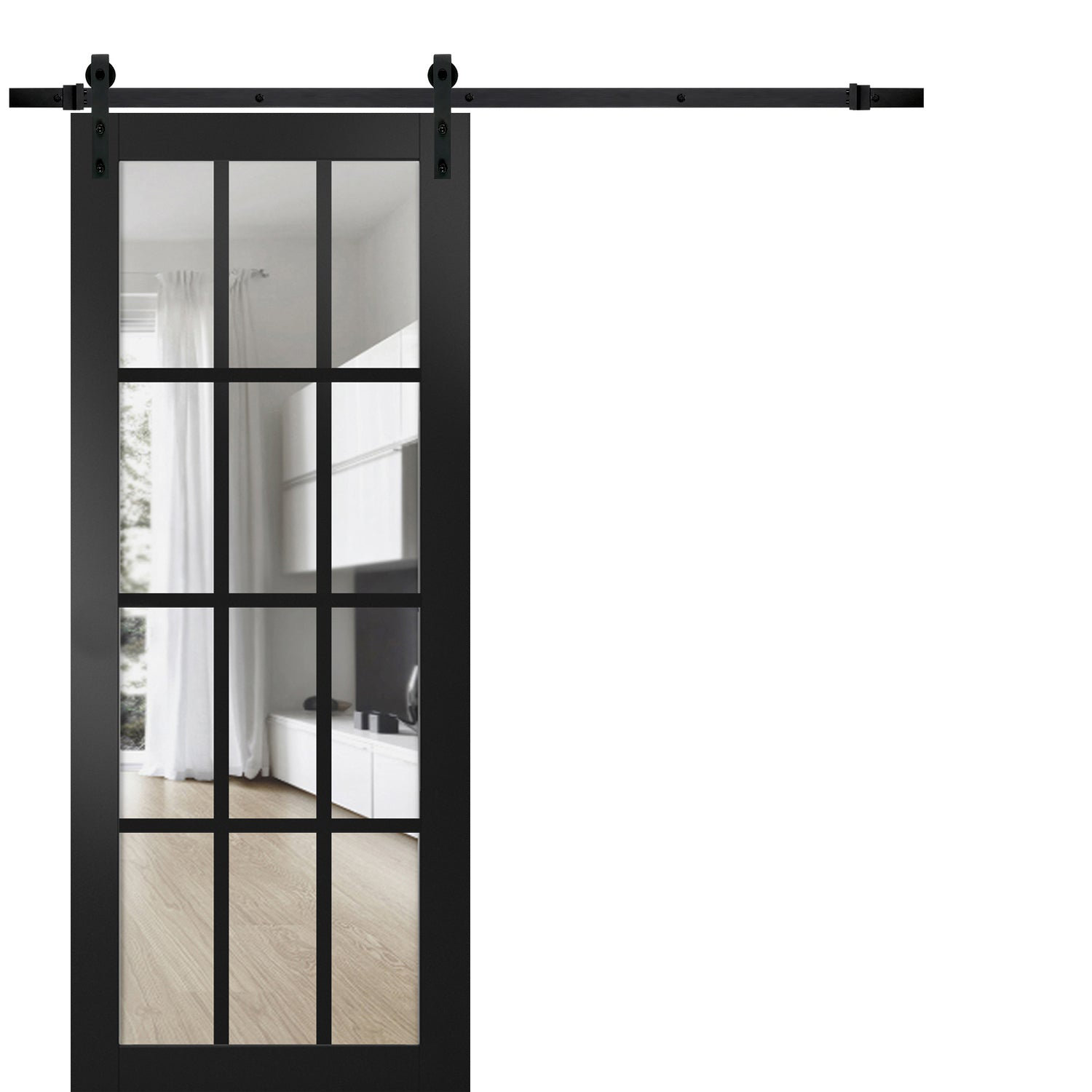 SARTODOORS Felicia Clear Glass Barn Door with Installation Hardware Kit ...