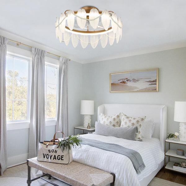 Mercer41 Thonda 19.7'' Modern Feather Shaped Crystal Ceiling Fan with ...