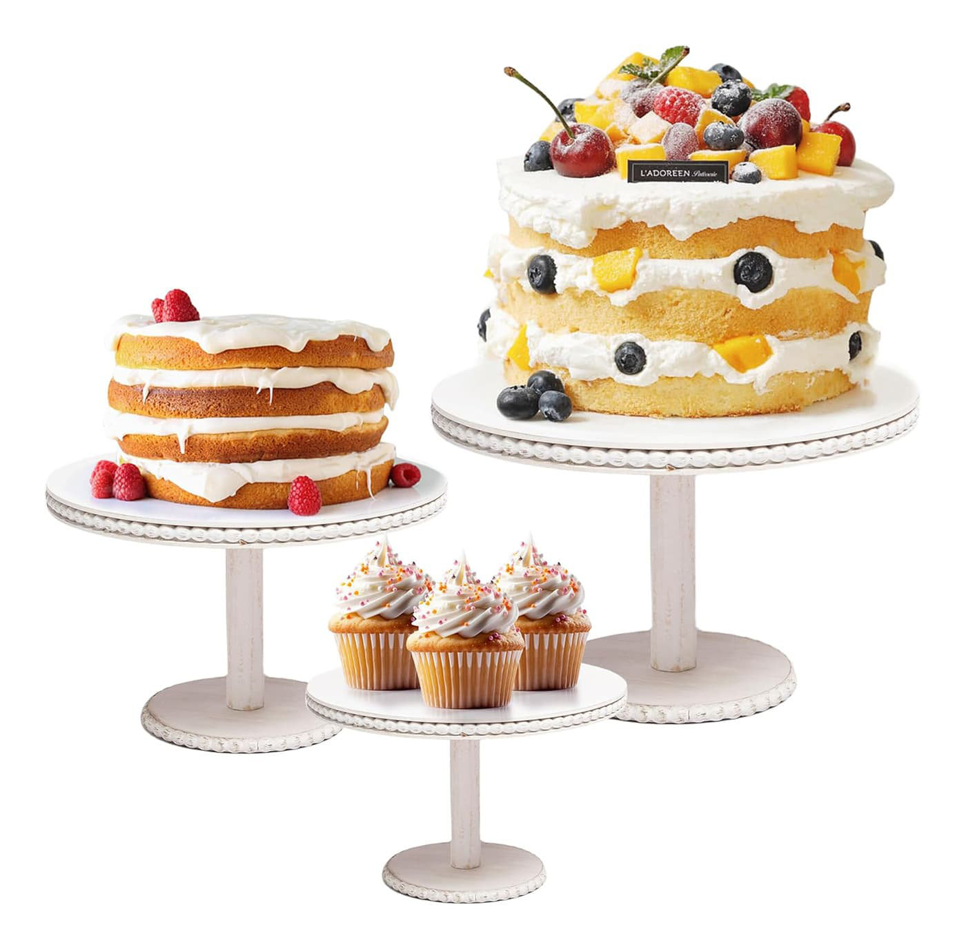 Ophelia & Co. Decorative Wooden Beaded Cake Stand Set (8", 10", 12 ...