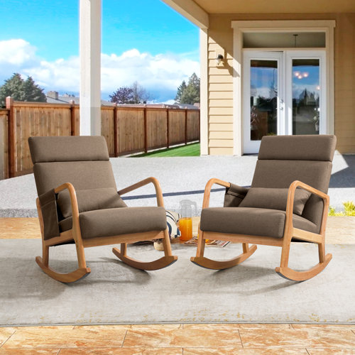 George Oliver Julissa Patio Rocking Chair, Solid Wood Rocker with ...