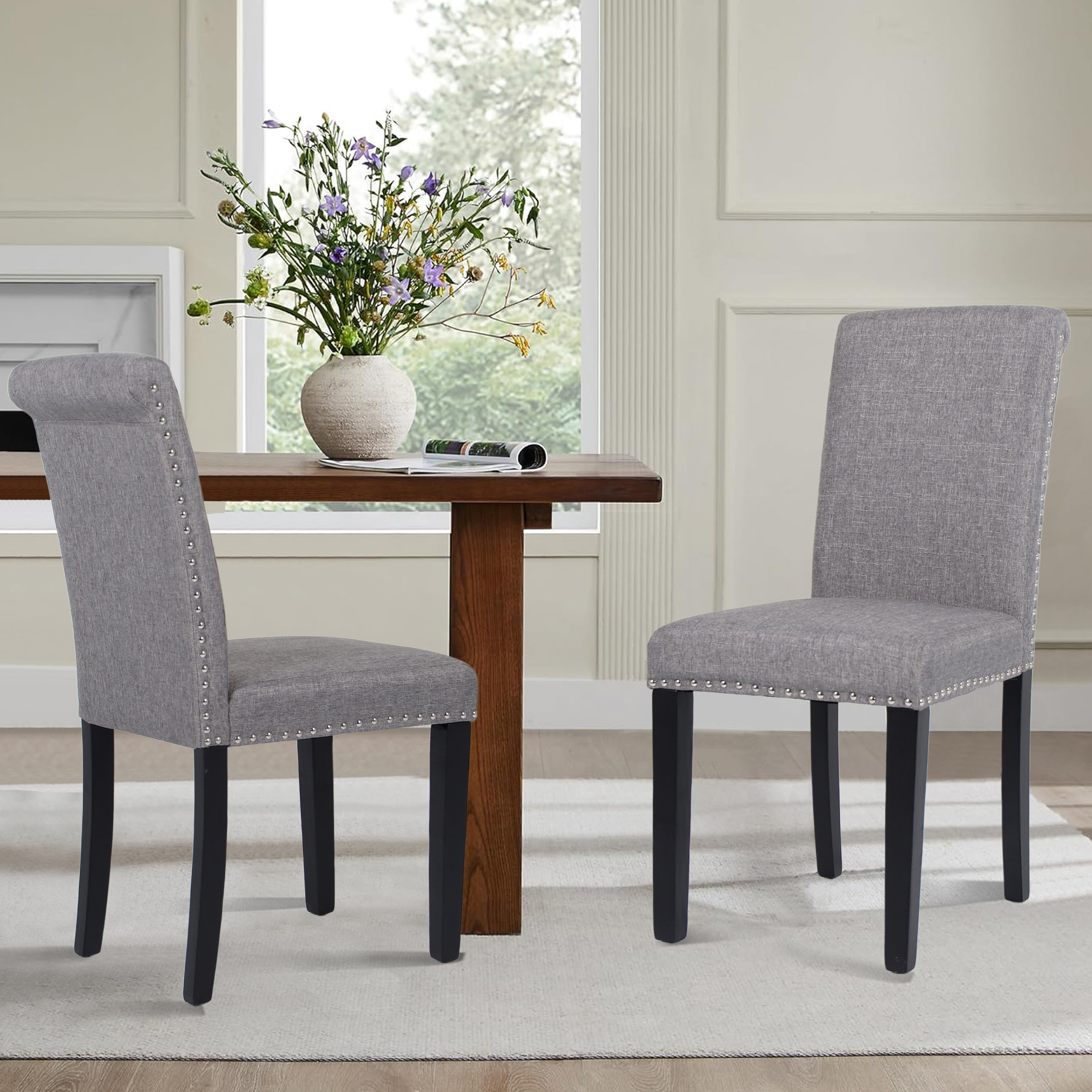 Winston Porter Nailed Trim Linen Upholstered Parsons Dining Chairs ...