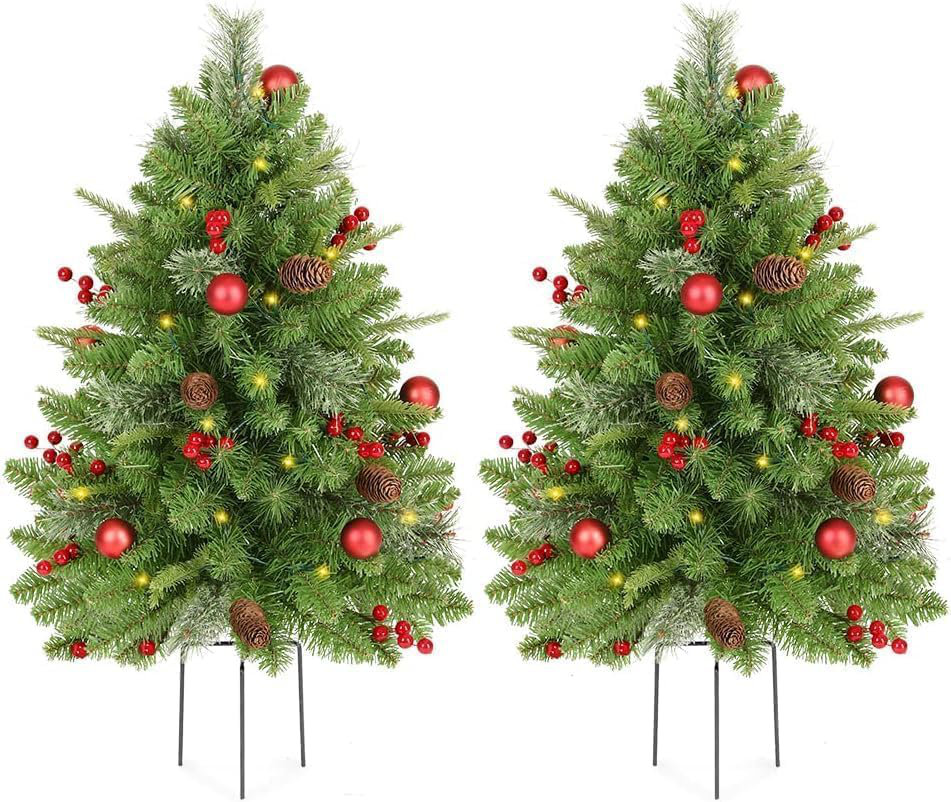 The Seasonal Aisle 3 ft / 90cm Outdoor Christmas Tree Set of 2, Pre-Lit ...