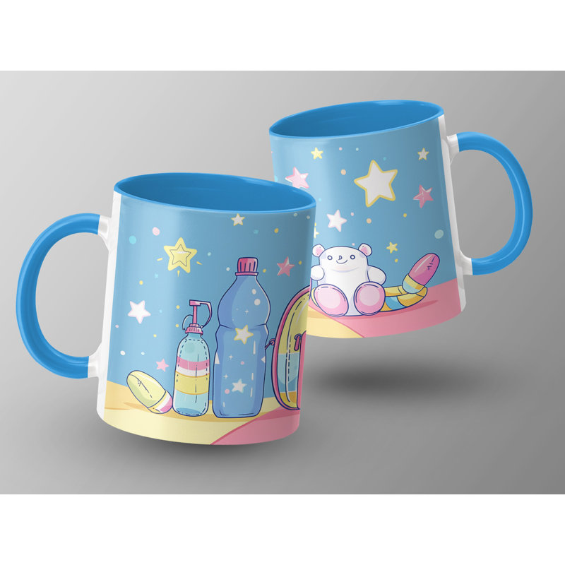 East Urban Home Set of 3 Kids Drawing Style 11oz Accent Mugs – White ...