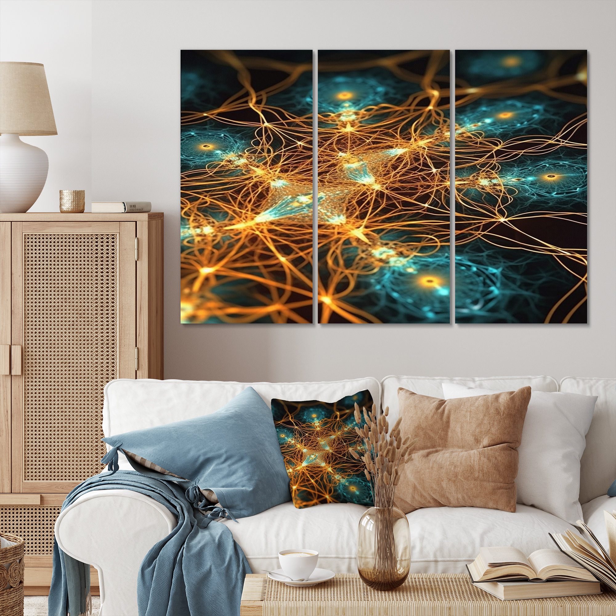 Design Art Infinity Matrix In Retro Turquoise And Gold - Fractals Wall ...