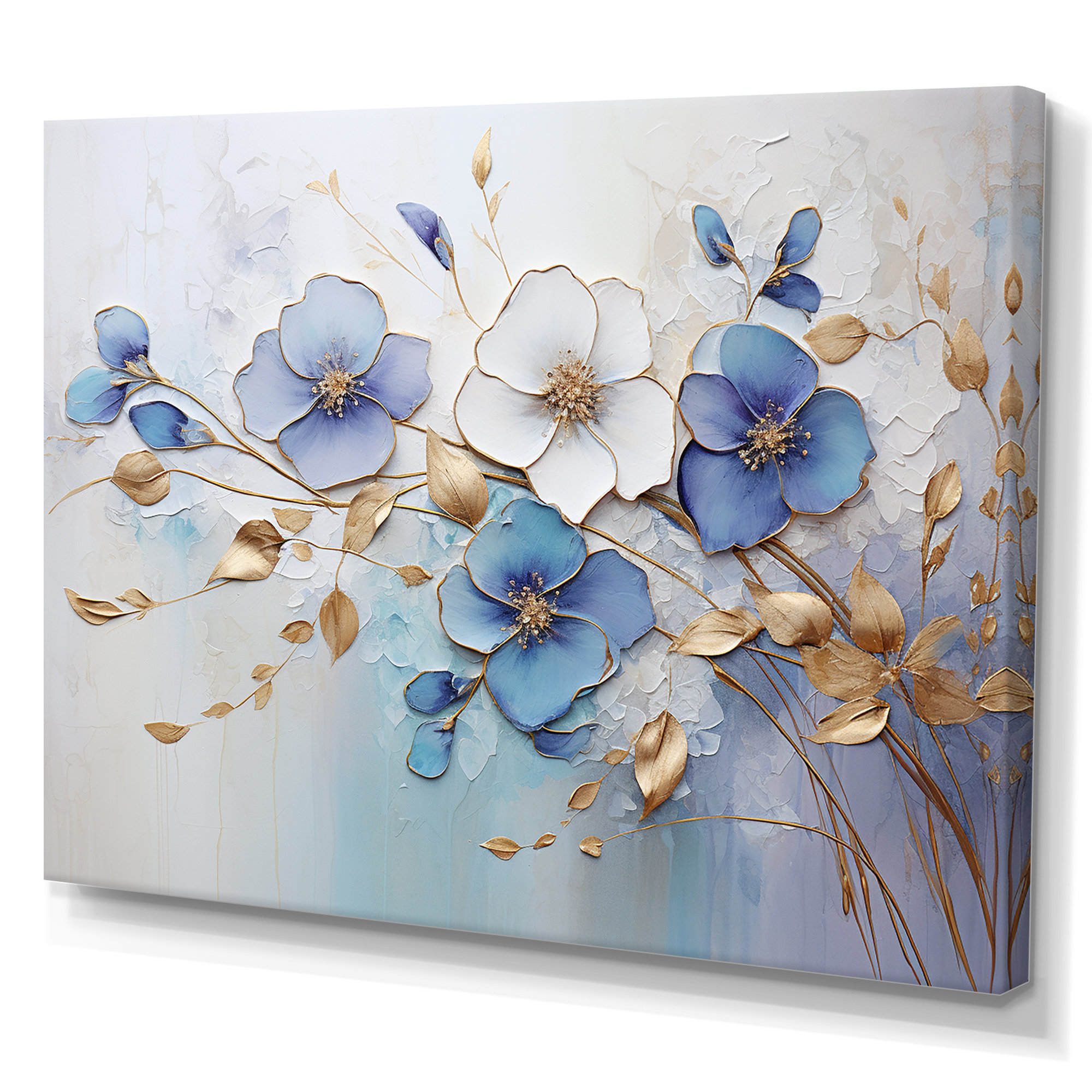 Design Art Blue And Gold Exquisit Violets - Violets Large Wall Art ...