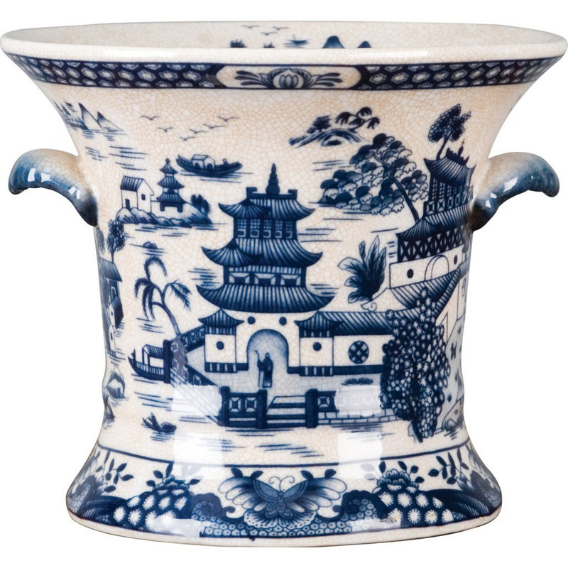 Danny's Fine Porcelain Porcelain Pot Planter - White/Blue Willow | Perigold