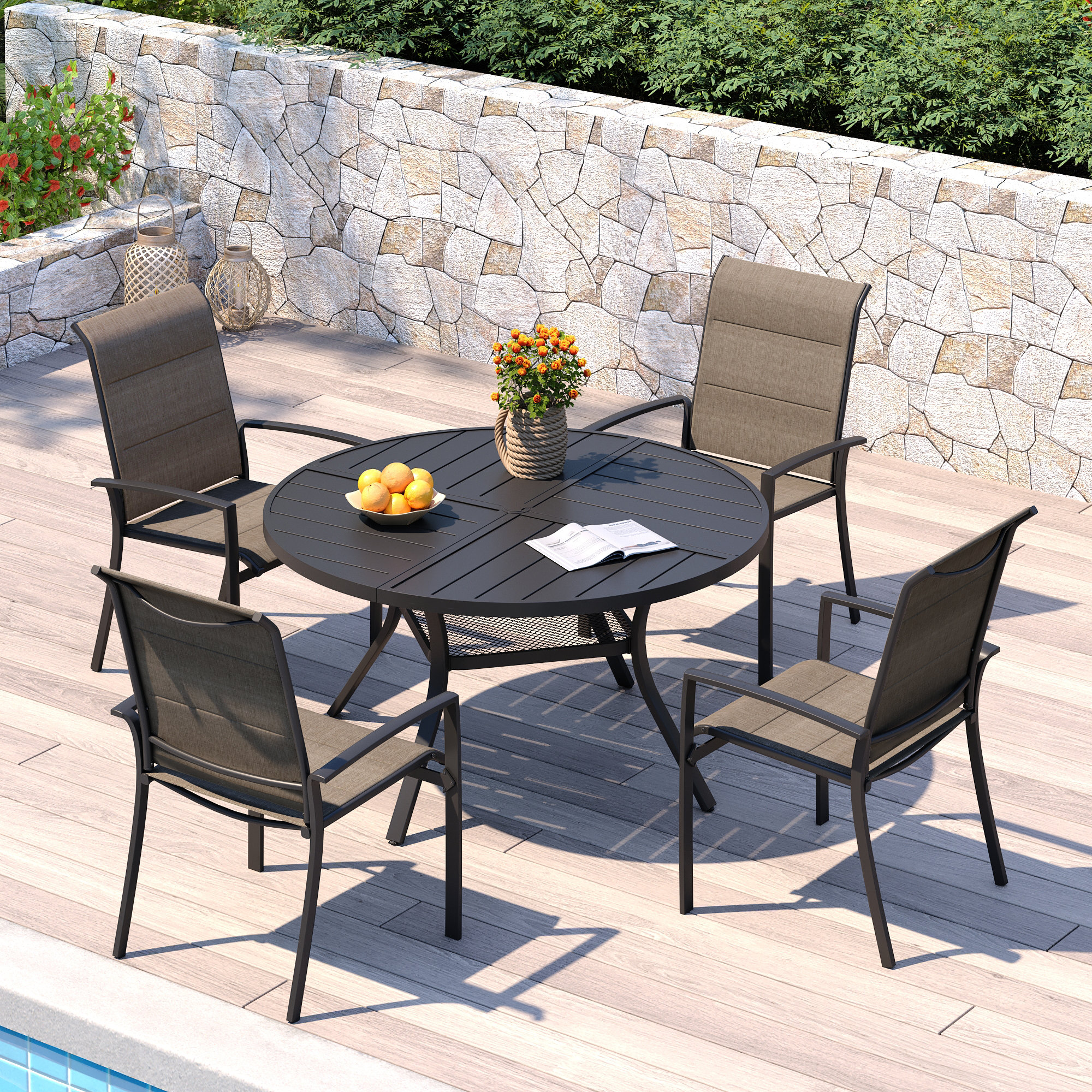 Lark Manor™ 4-Person Patio Dining with Round Metal Dining Table and 4 ...